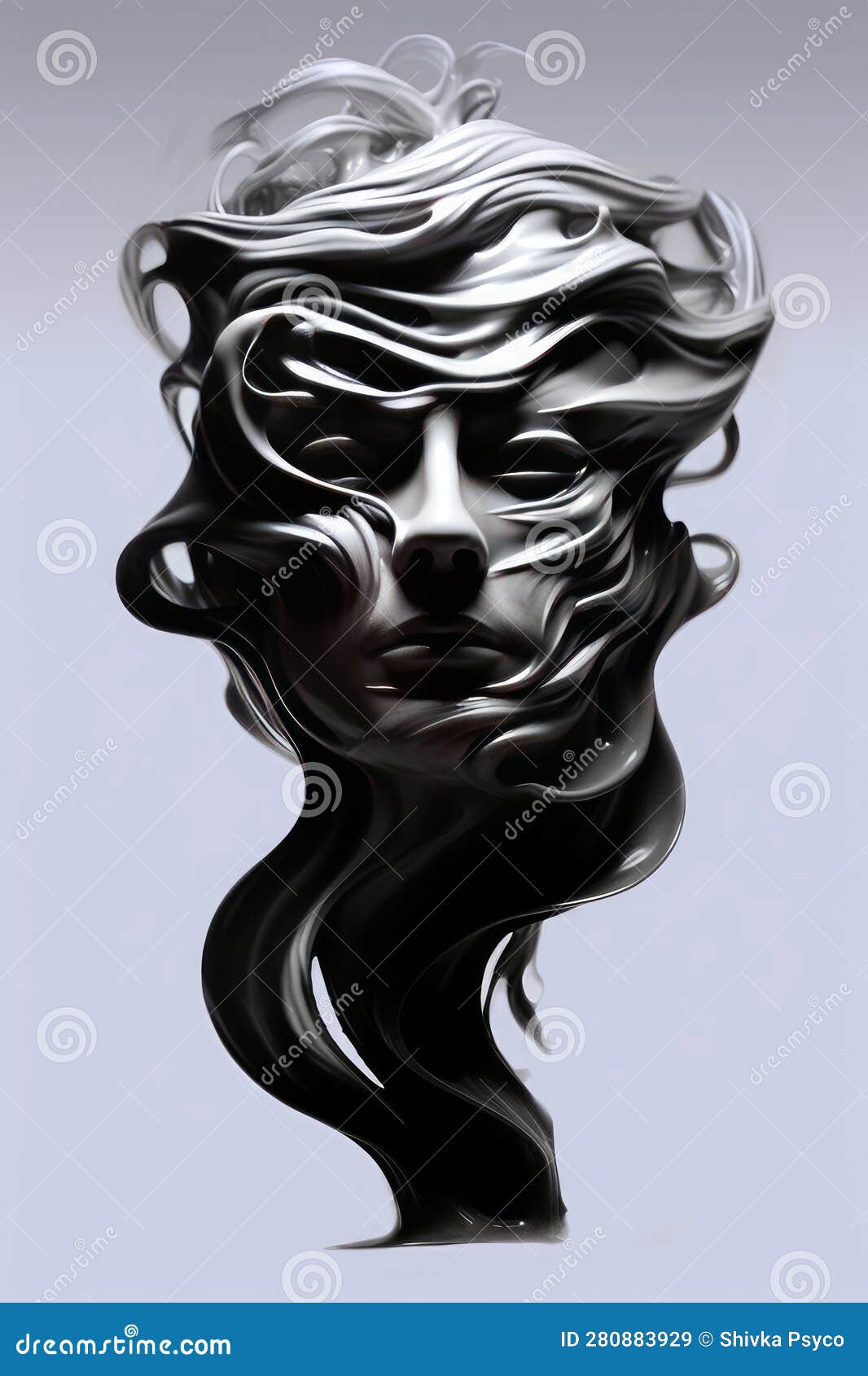 Fluid Forms of a Cosmic Entity Face on White Background Generative AI ...