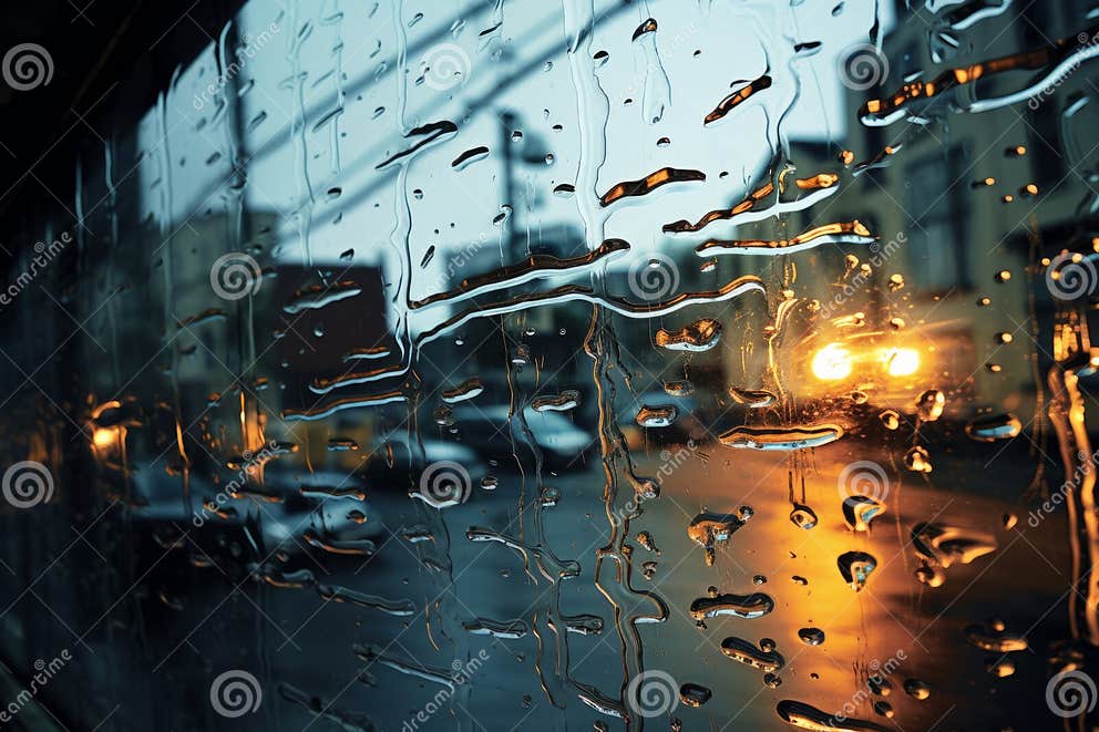 A Fluid Motion Shot of a Distorted Reflection in a Rain Soaked Window ...