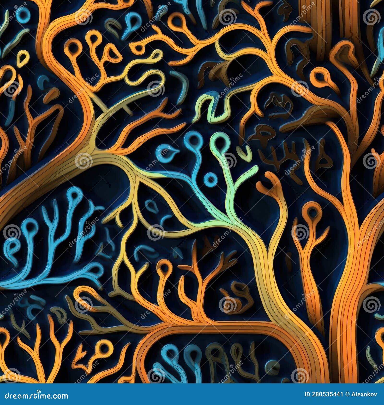 Fluid Network Tree on Black Canvas . Stock Illustration - Illustration ...