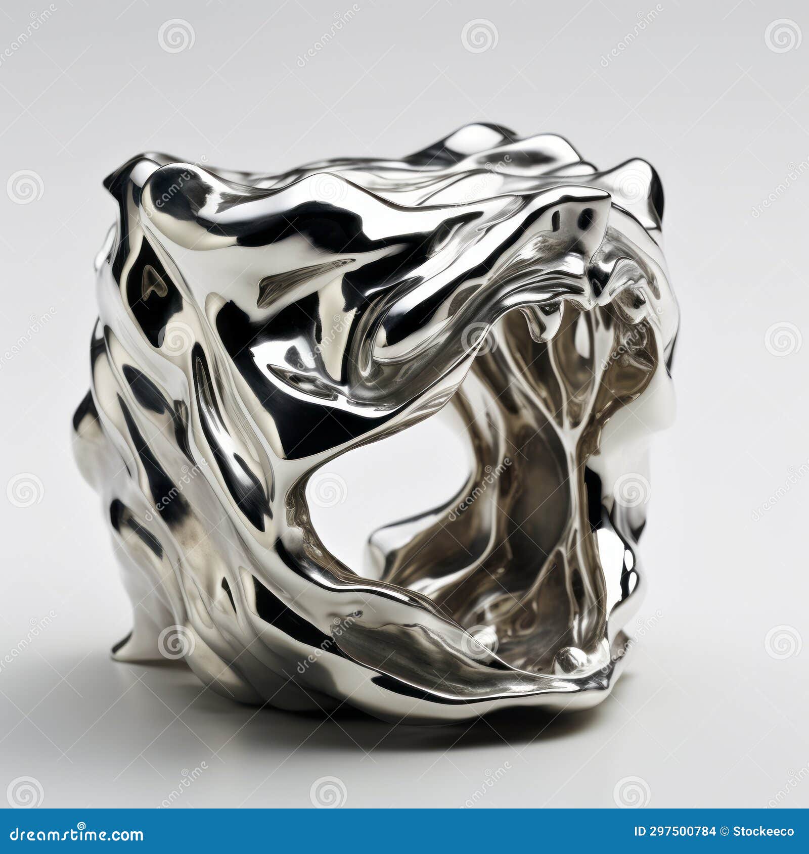 Fluid Silver Sculpture: Modern Expressionistic Distorted Forms Stock ...
