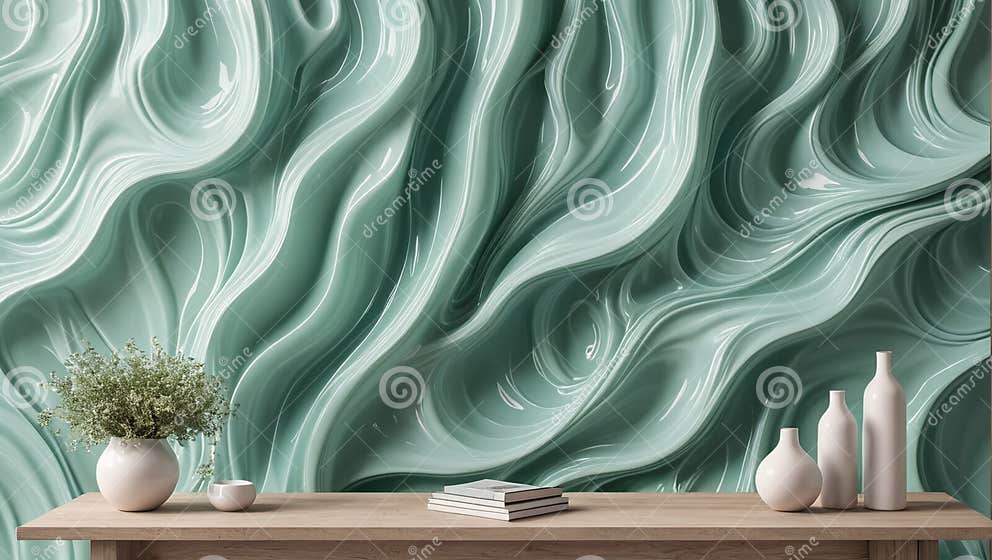 Fluid Translucent Waves in Mint Green and Aqua Abstract Organic Texture ...