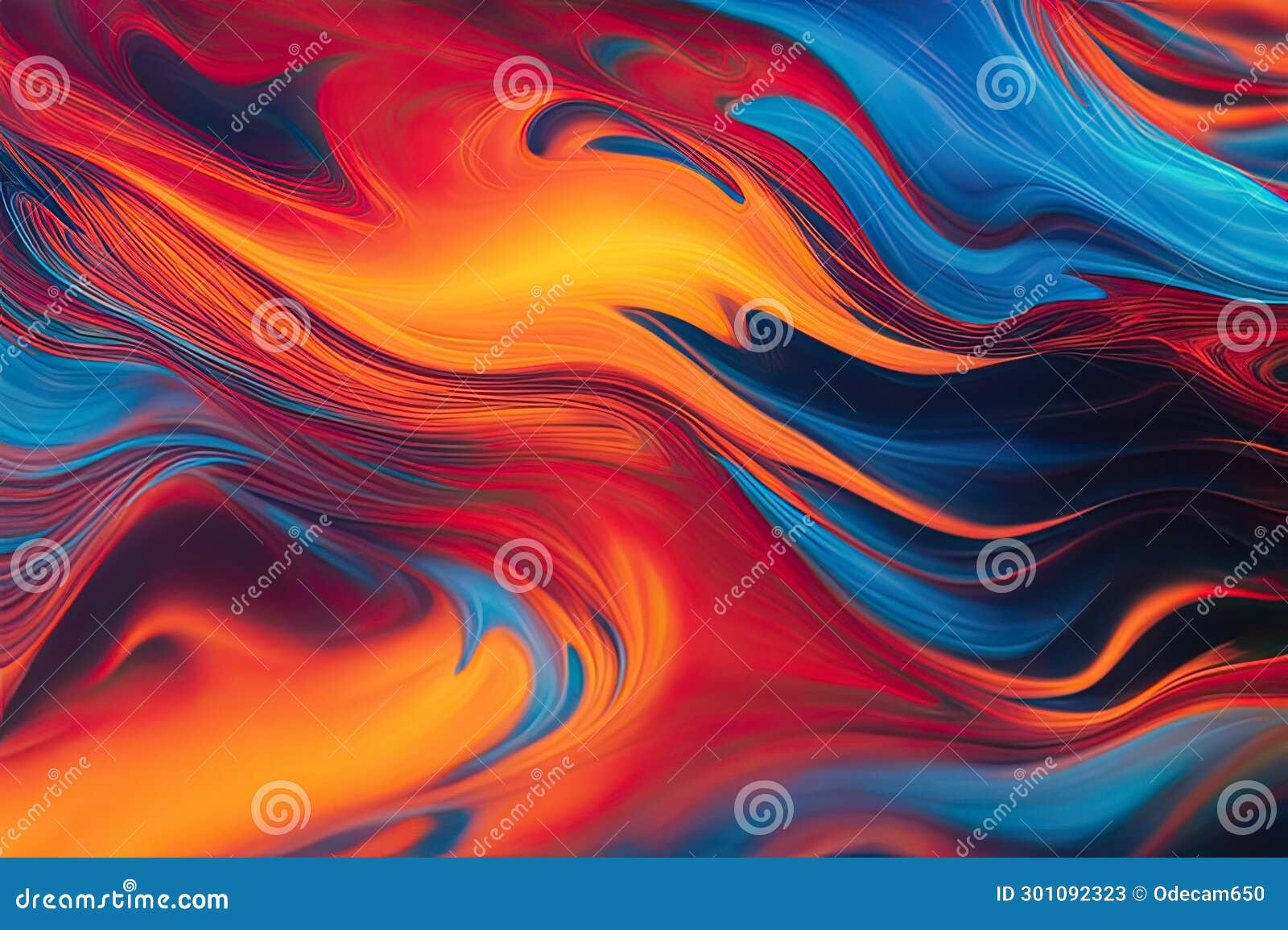 Fluid Waves Emerging from Fire with Red, Orange, Blue Colors, Abstract ...