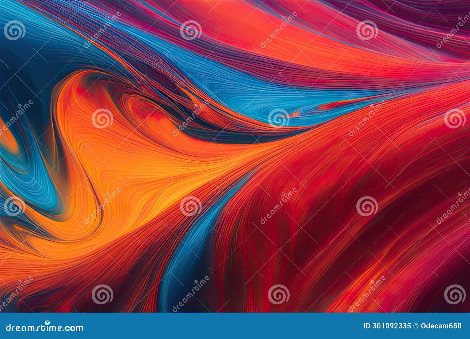 Fluid Waves Emerging from Fire with Red, Orange, Blue Colors, Abstract ...