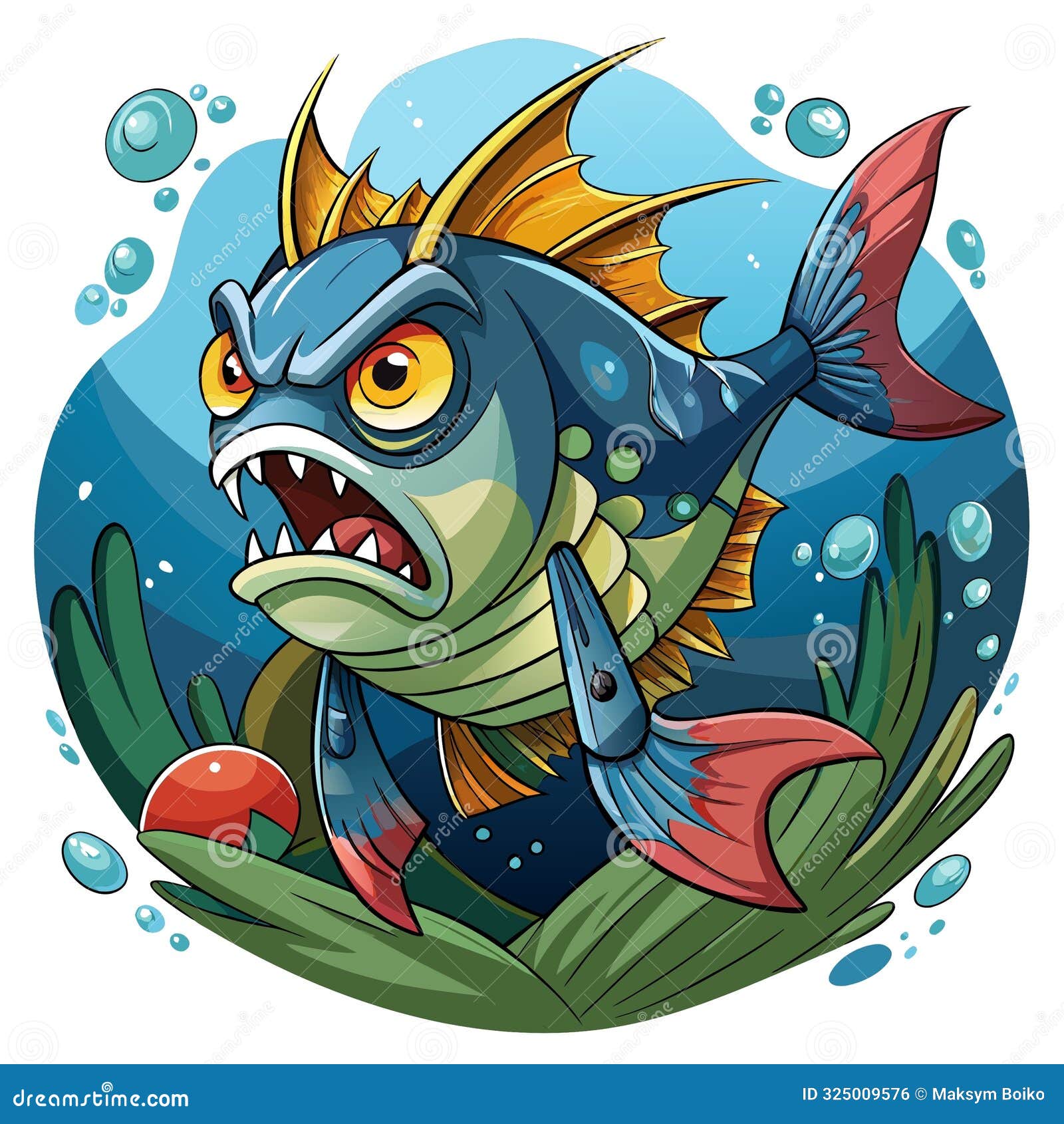 Fluke Fish Active Angry Ocean Vector Stock Illustration - Illustration ...