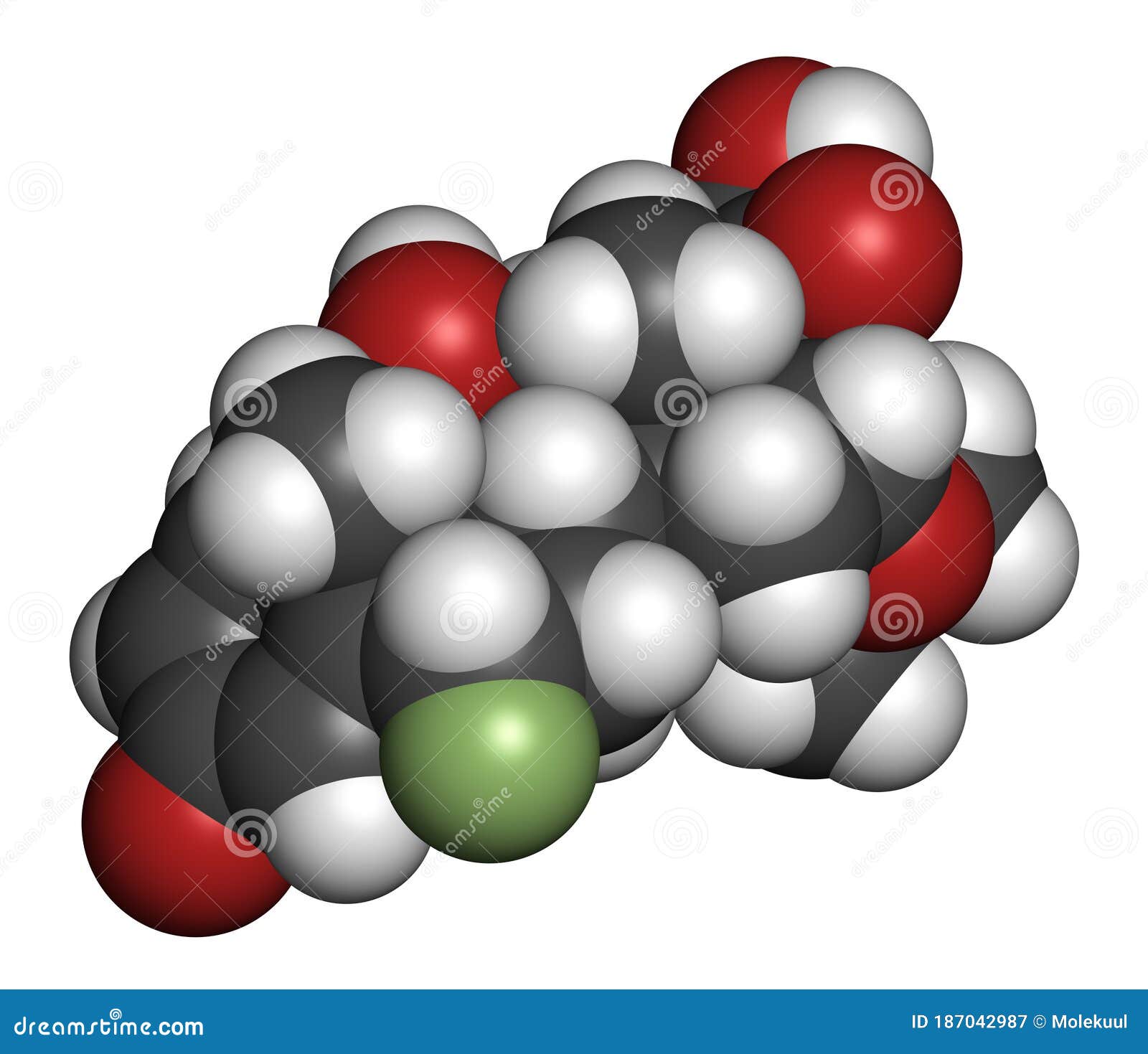 Flunisolide Corticosteroid Drug Molecule. 3D Rendering. Atoms Are ...