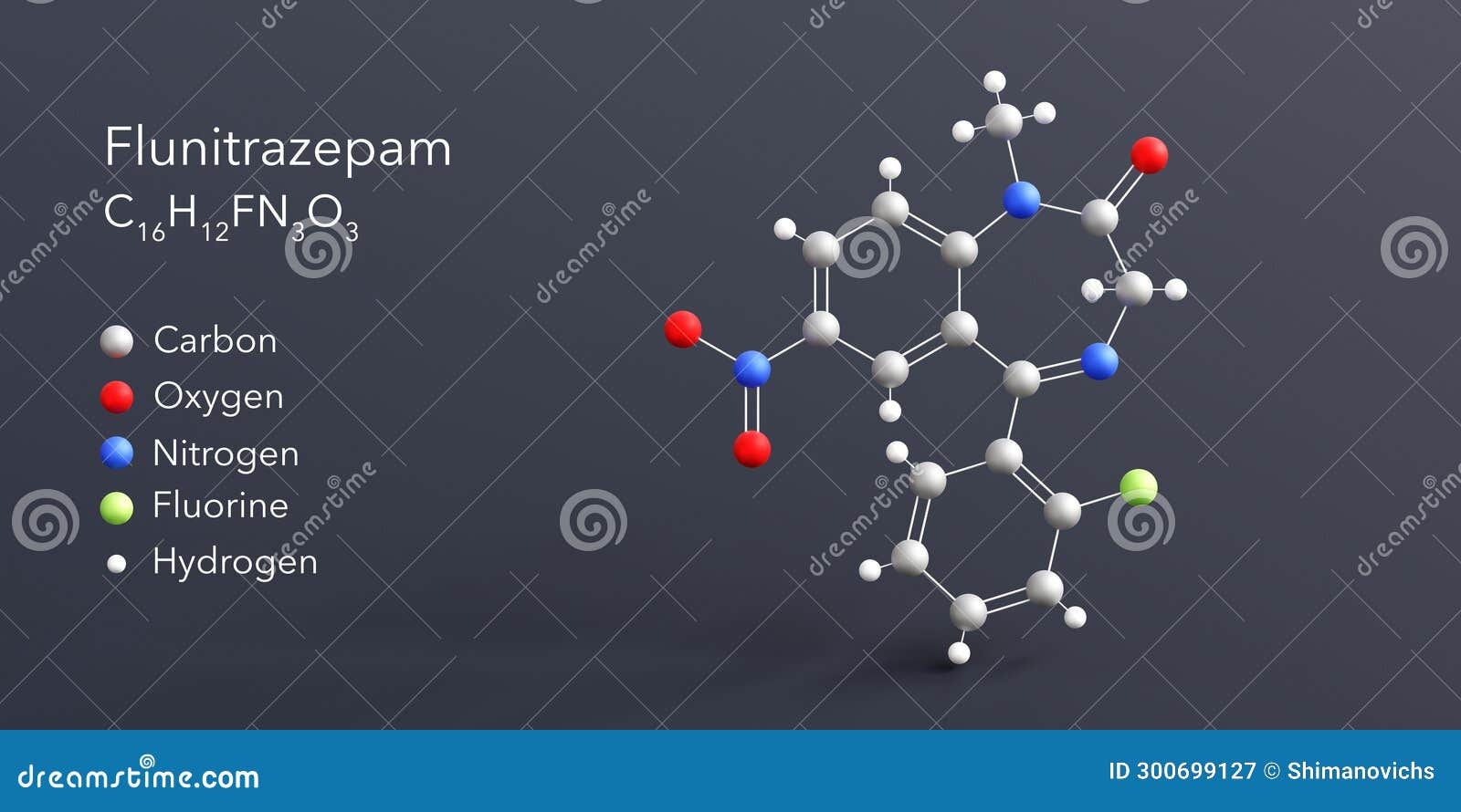 Flunitrazepam Molecular Structure 3d, Flat Model, Rohypnol, Structural ...