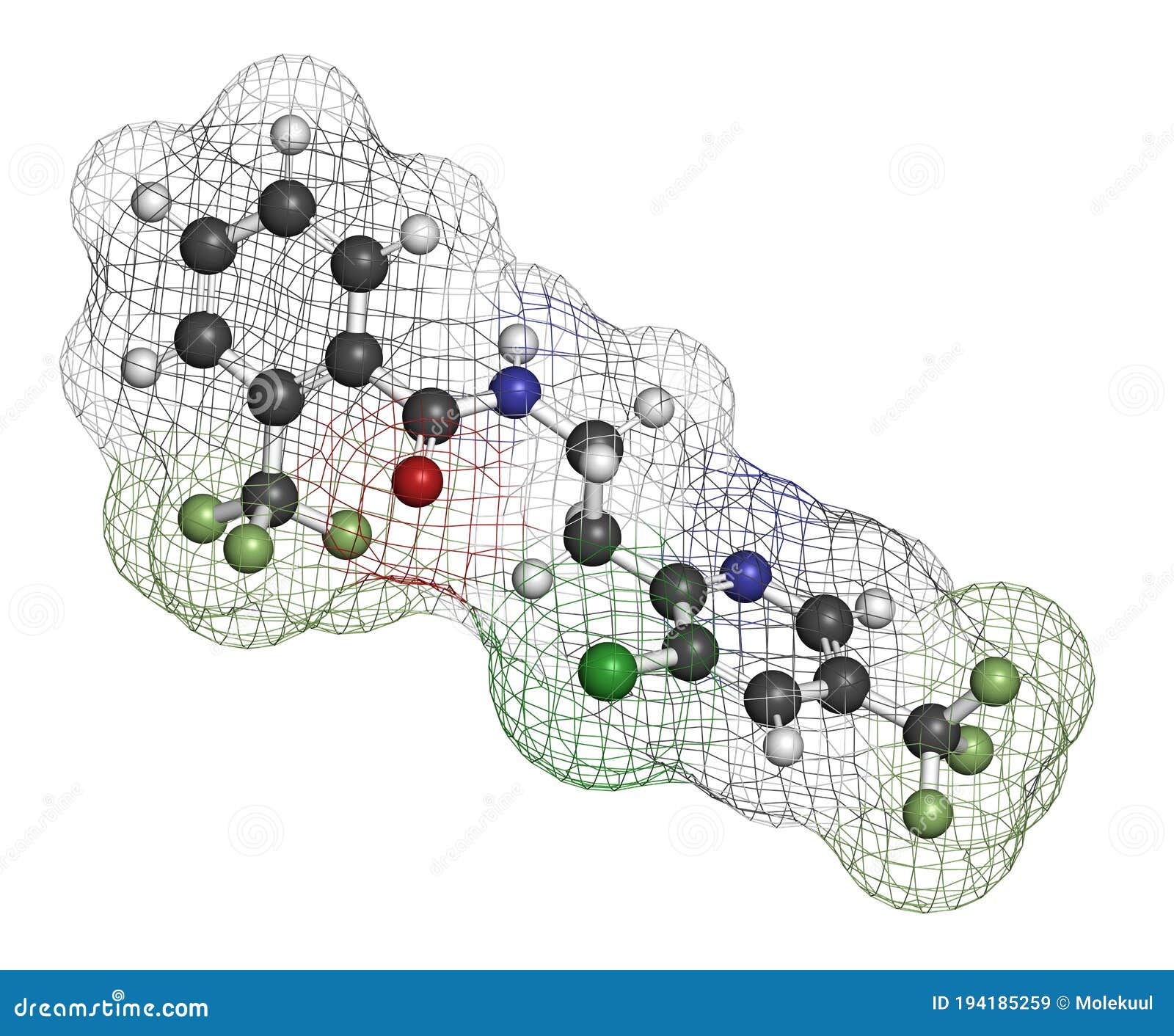 Fluopyram Fungicide Molecule. 3D Rendering. Atoms are Represented As ...