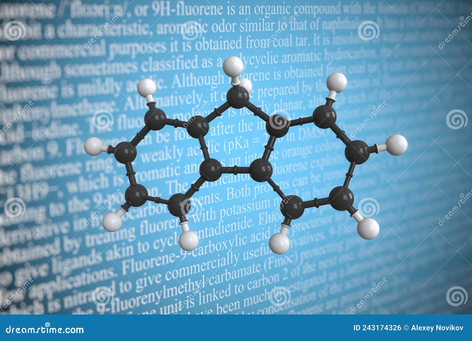 Fluorene Scientific Molecular Model, 3D Rendering Stock Illustration ...