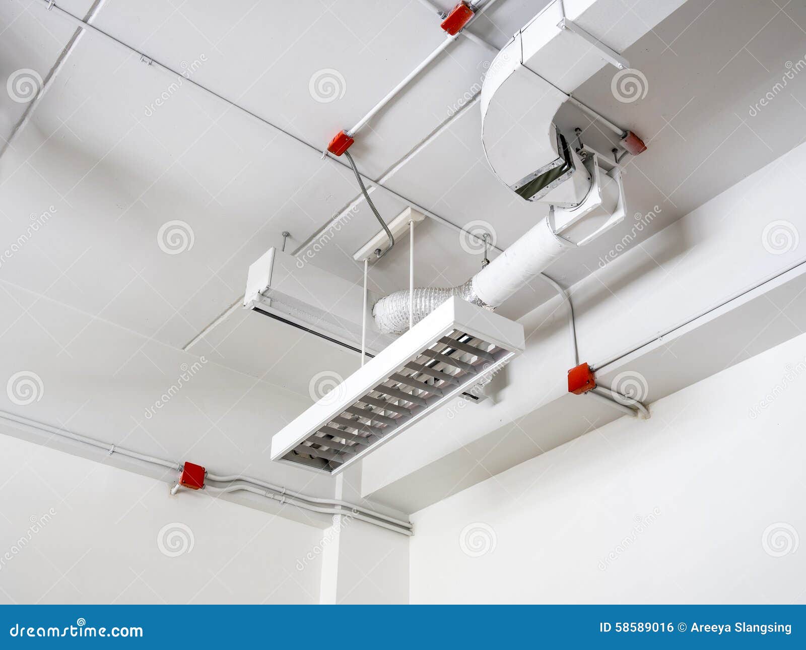 Fluorescence Lamp Installed on Ceiling Stock Photo - Image of ...