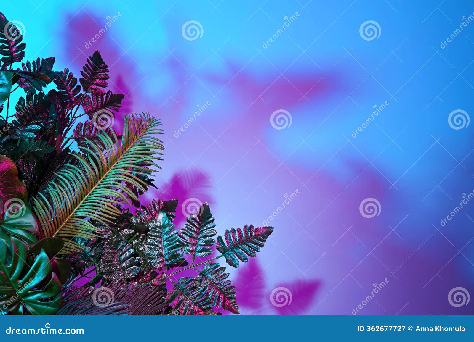 Fluorescent Background with Tropical Leaves Stock Image - Image of ...