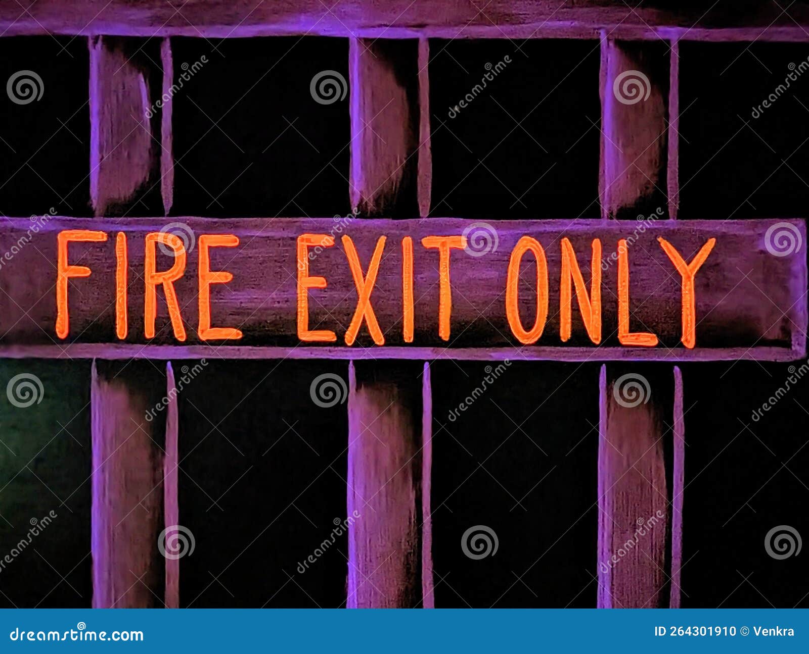 Fluorescent Glowing Fire Exit only Sign Stock Photo - Image of pink ...