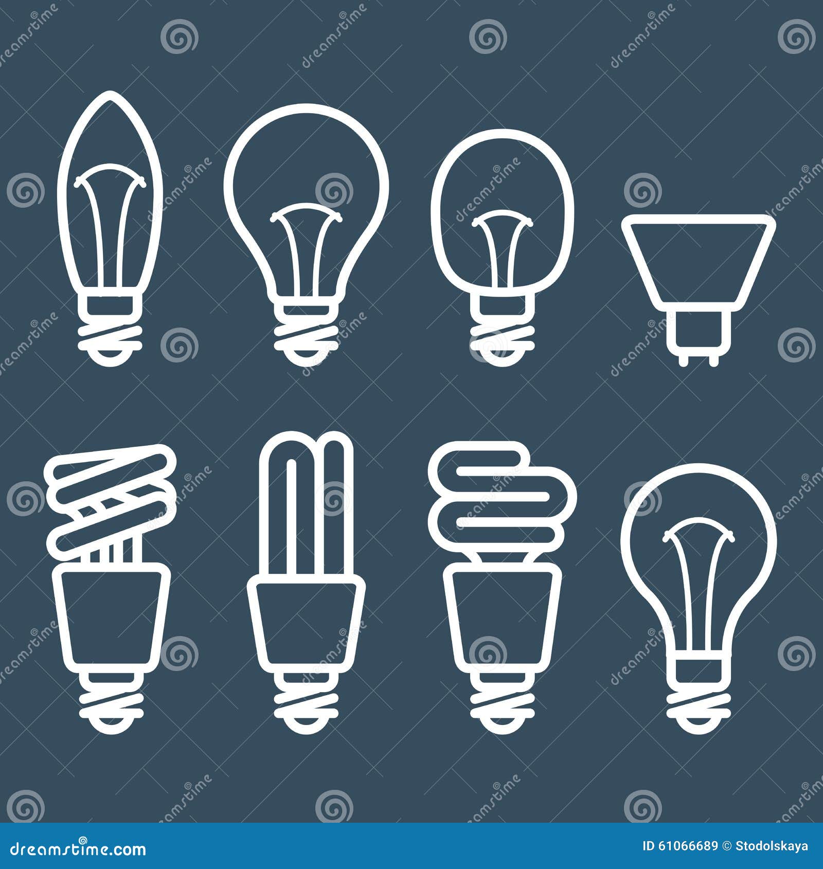 Fluorescent Lamp and Light Bulb Icons Stock Vector - Illustration of ...