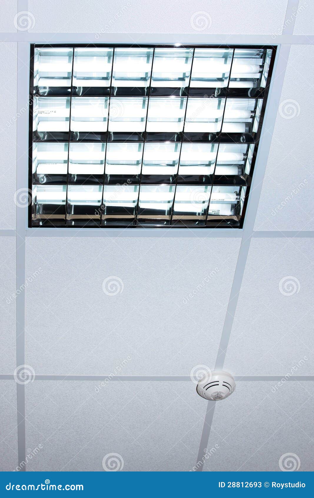 Office Ceiling Installation With Modern Lighting System And Security ...