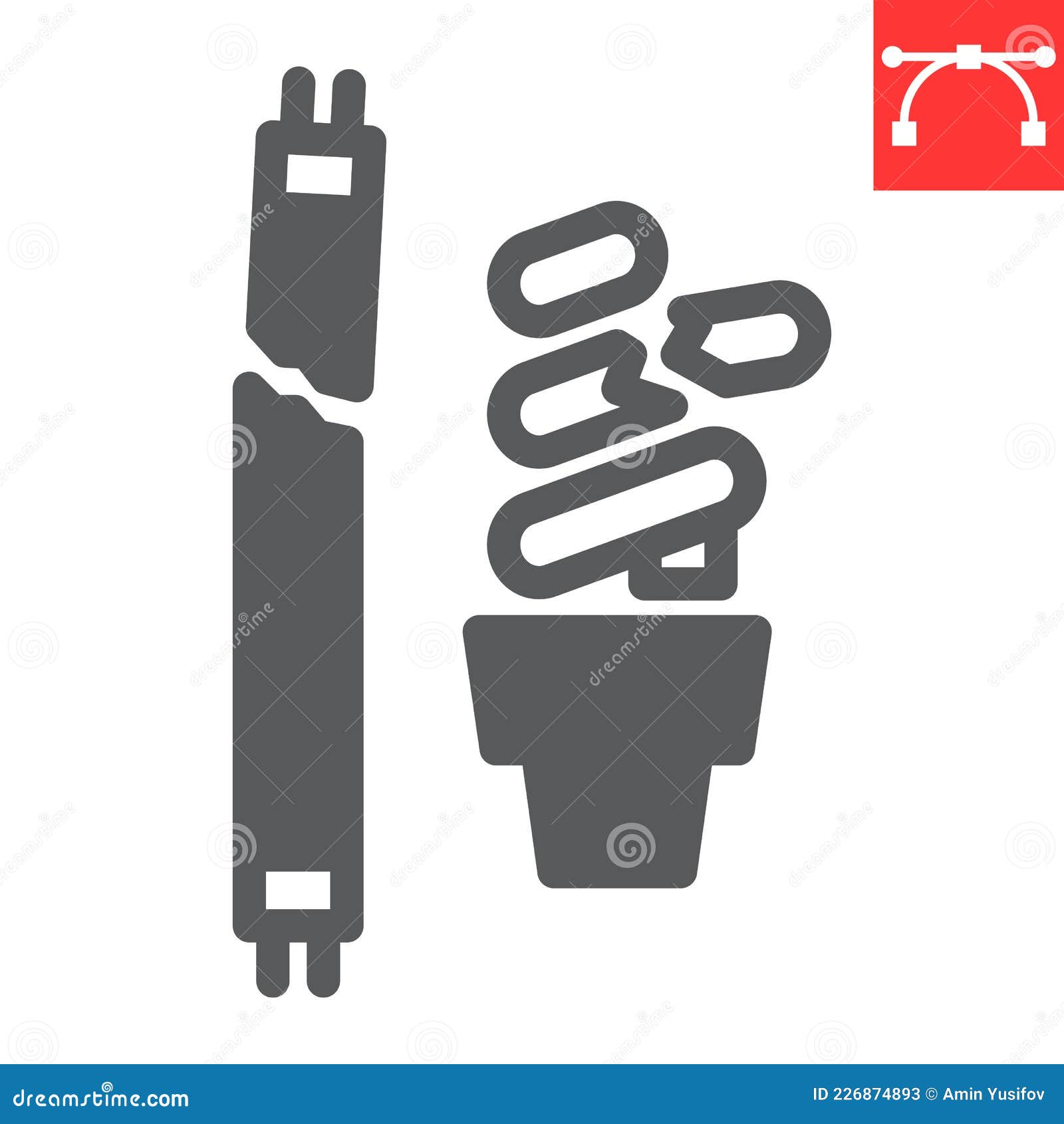 Fluorescent Lamp Waste Glyph Icon, Recycle and Ecology, Lamp Waste ...