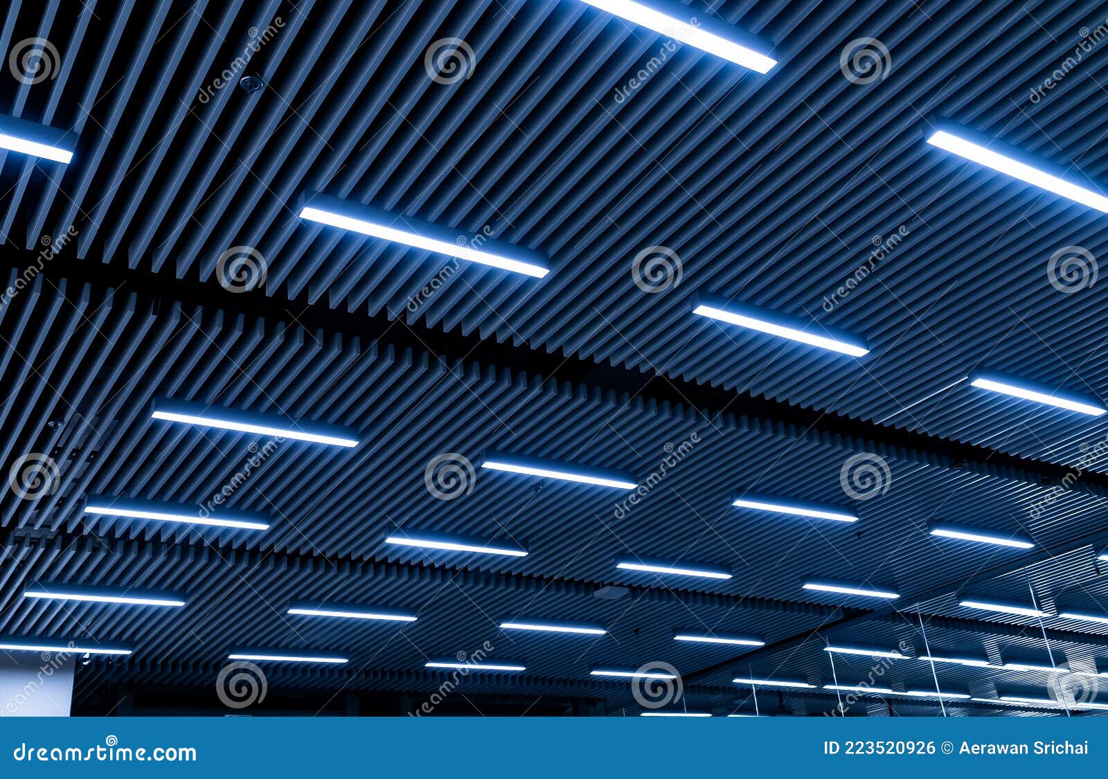Fluorescent Lamps Open in Row on the Ceiling. Stock Photo - Image of ...