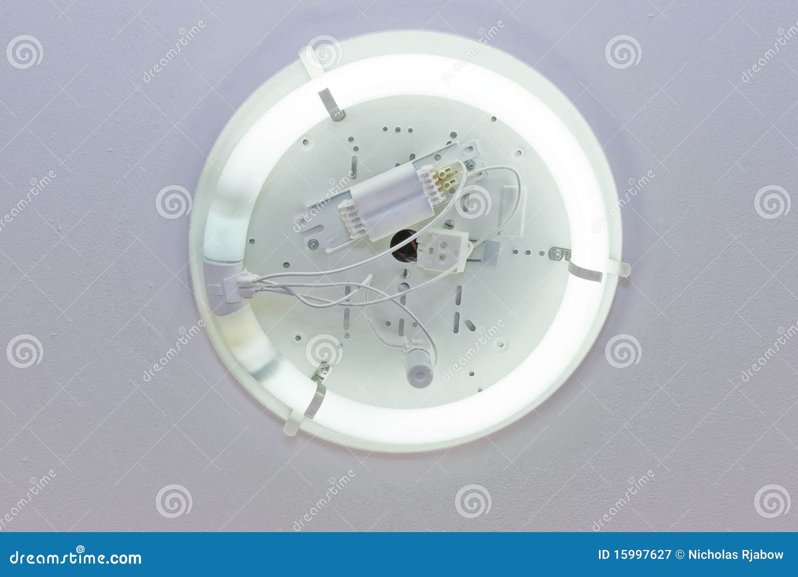 Fluorescent Light Bulbs Under The Ceiling At Night. Stock Photography ...