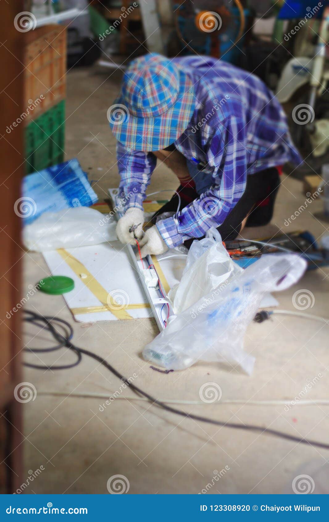 Installed Fluorescent Lamp Assembly on the Floor. Editorial Image ...