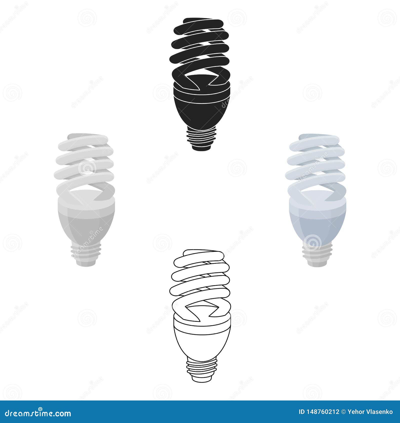 Fluorescent Lightbulb Icon in Cartoon,black Style Isolated on White ...