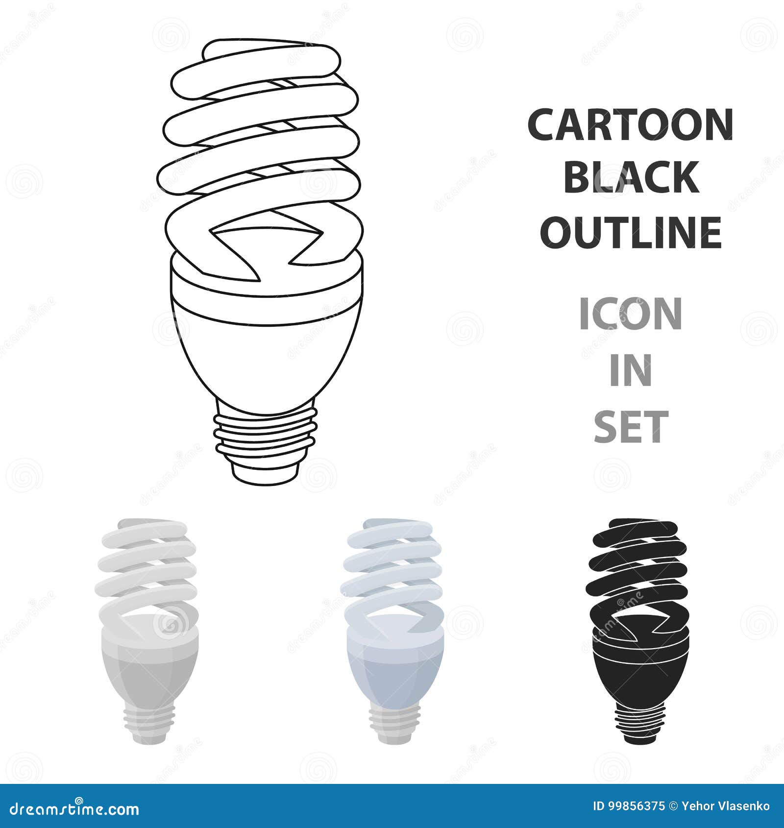 Fluorescent Lightbulb Icon in Cartoon Style Isolated on White ...
