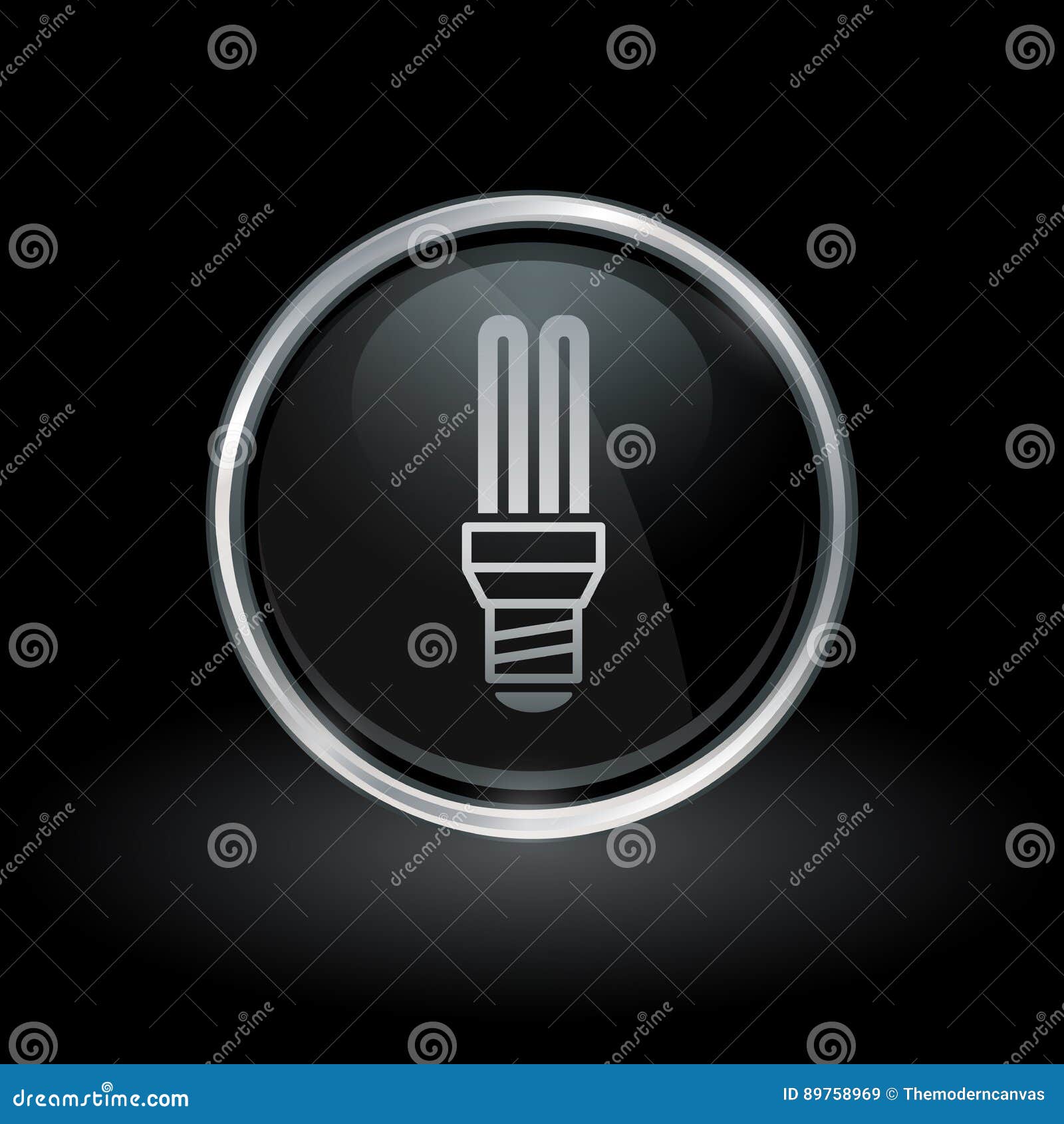 Fluorescent Lightbulb Icon Inside Round Silver and Black Emblem Stock ...