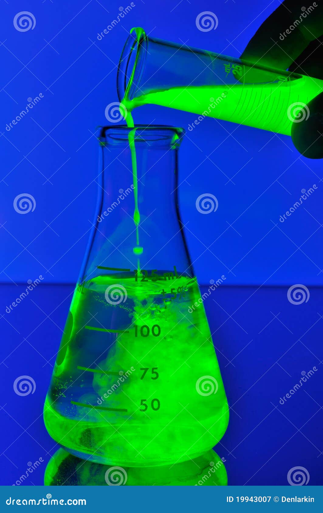 Fluorescent Liquid Falling in Flask Stock Image - Image of stream ...
