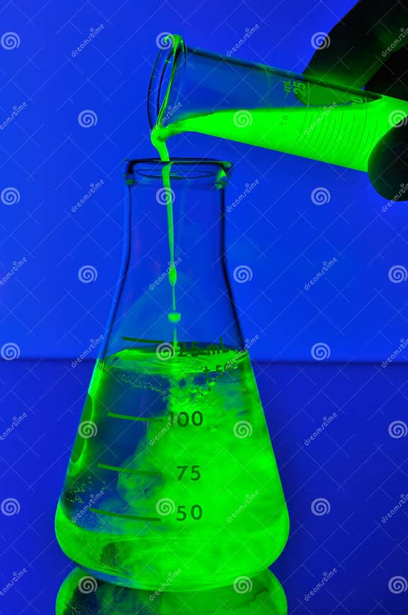 Fluorescent Liquid Falling in Flask Stock Image - Image of stream ...