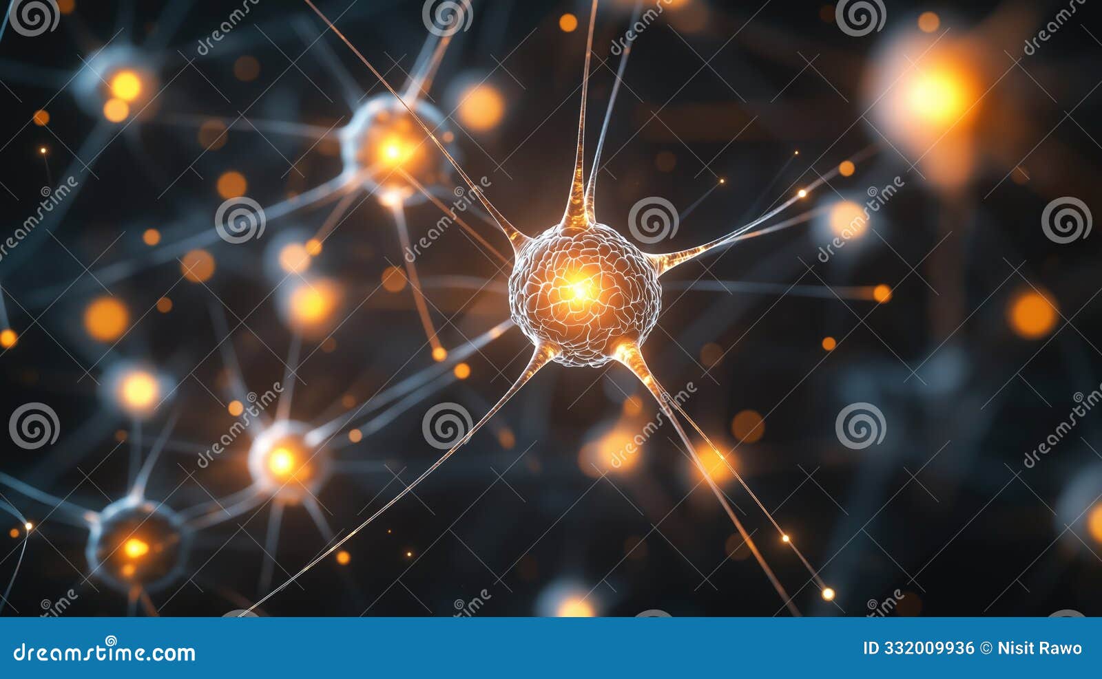 Fluorescent Microscopy of Brain Cells, with Glowing Neuron Pathways and ...
