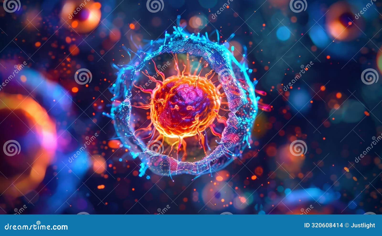 Fluorescent Microscopy Image of an Activated B Lymphocyte Surrounded by ...