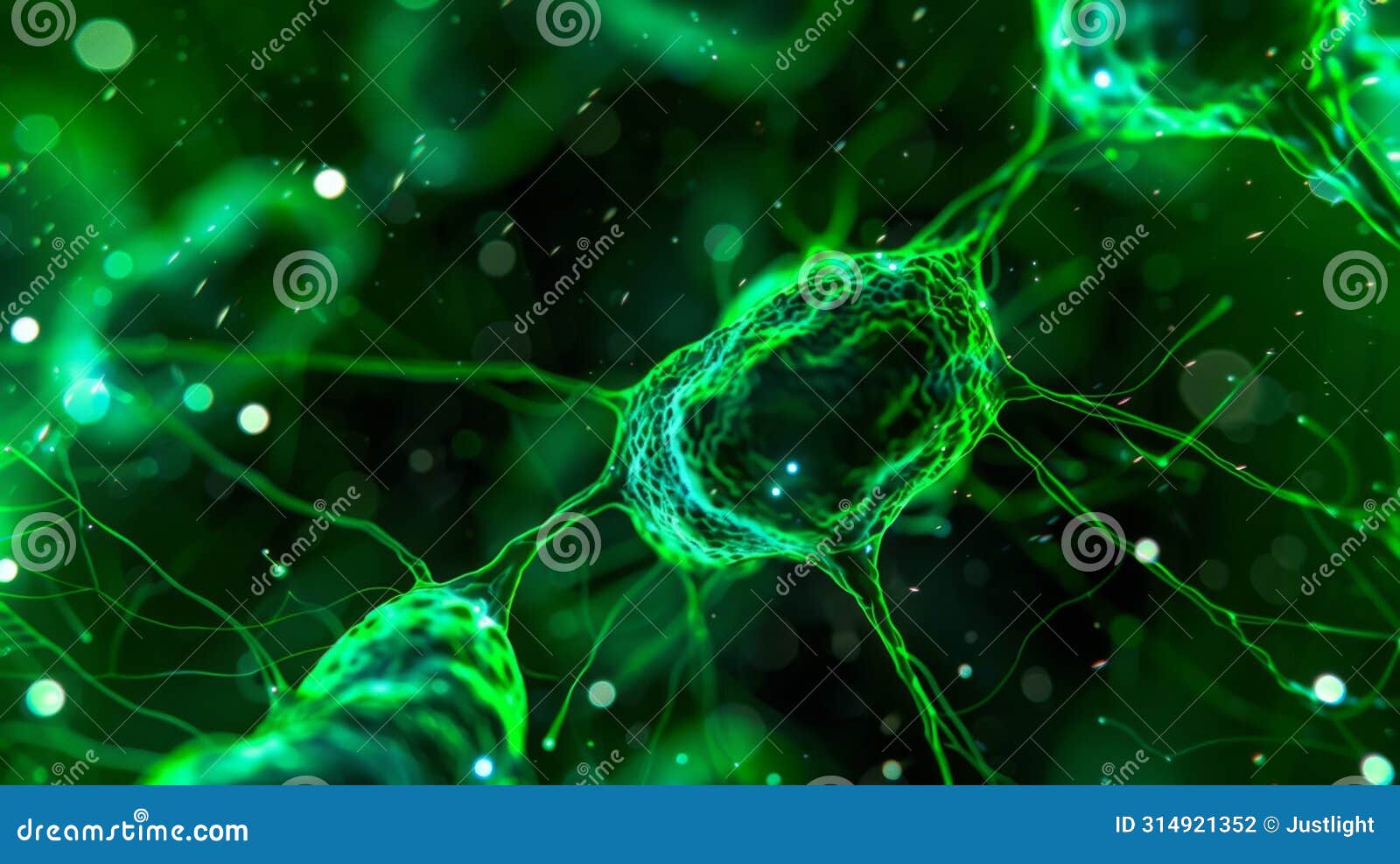 Fluorescent Microscopy Of Brain Cells, With Glowing Neuron Pathways And ...