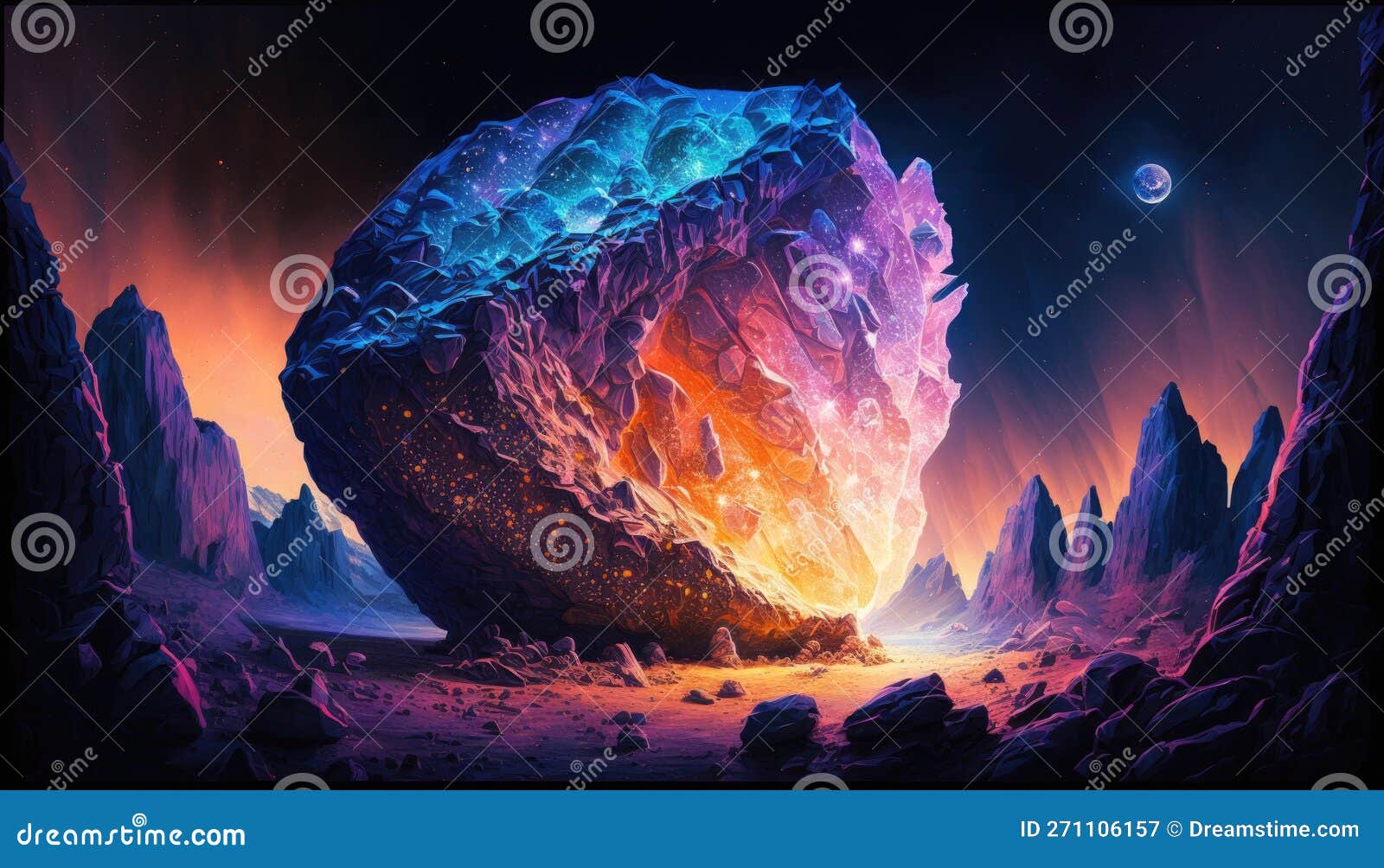 Fluorescent Mystic Rock in a Fantastical Landscape. Generative AI Stock ...