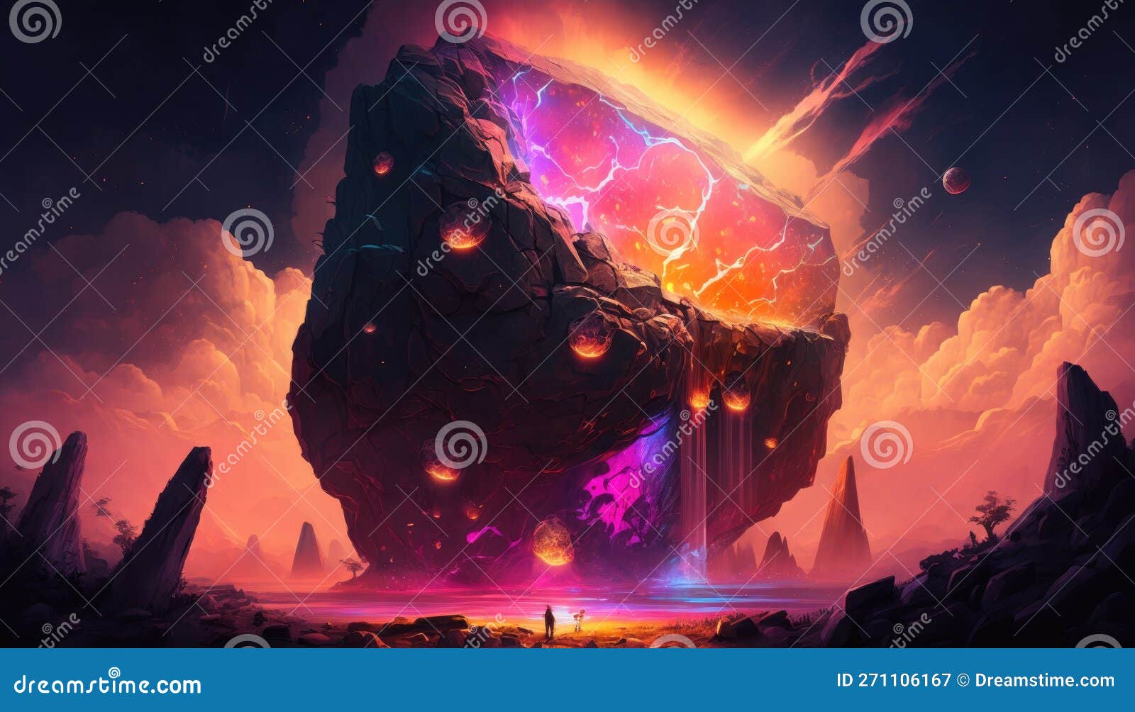 Fluorescent Mystic Rock in a Fantastical Landscape. Generative AI Stock ...