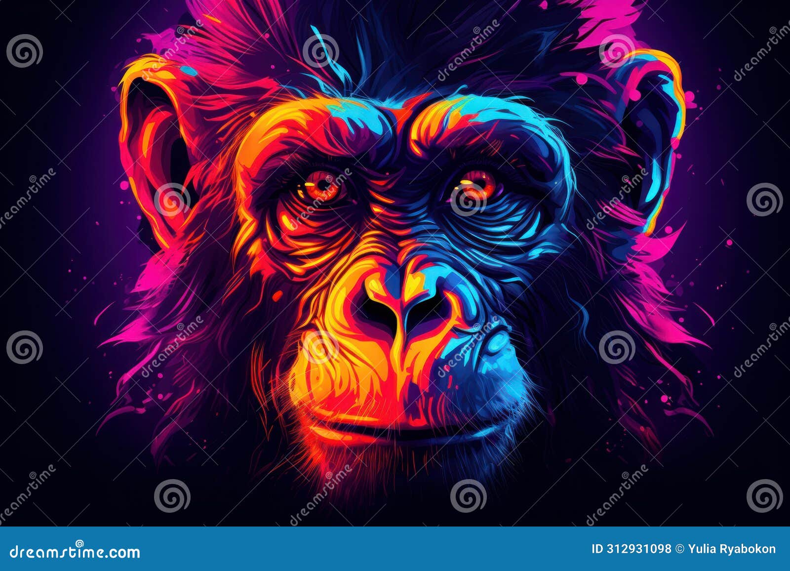 Fluorescent Neon Monkey Sad. Generate Ai Stock Illustration ...