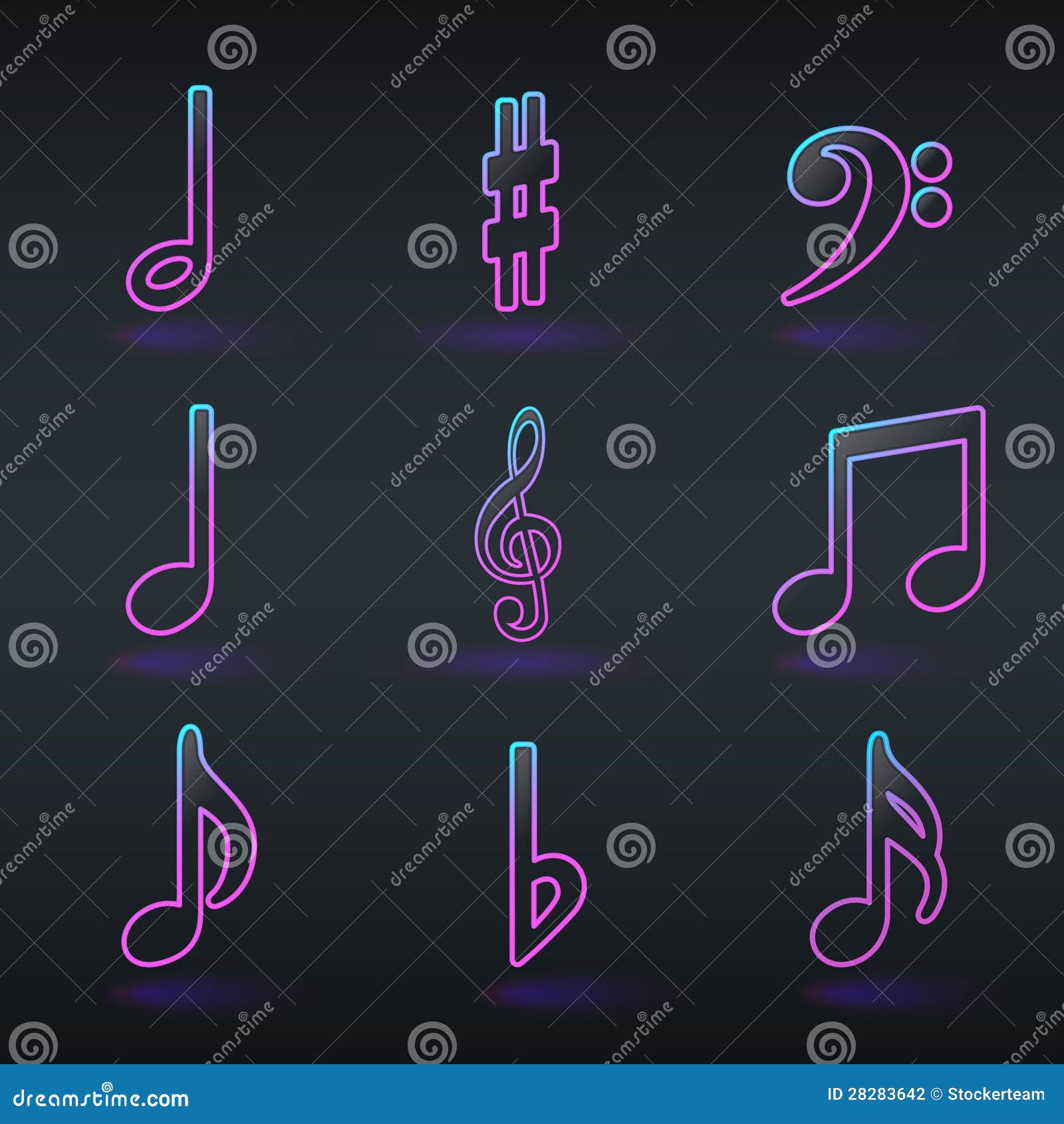 Fluorescent Neon Musical Signs Icons Stock Illustration - Illustration ...