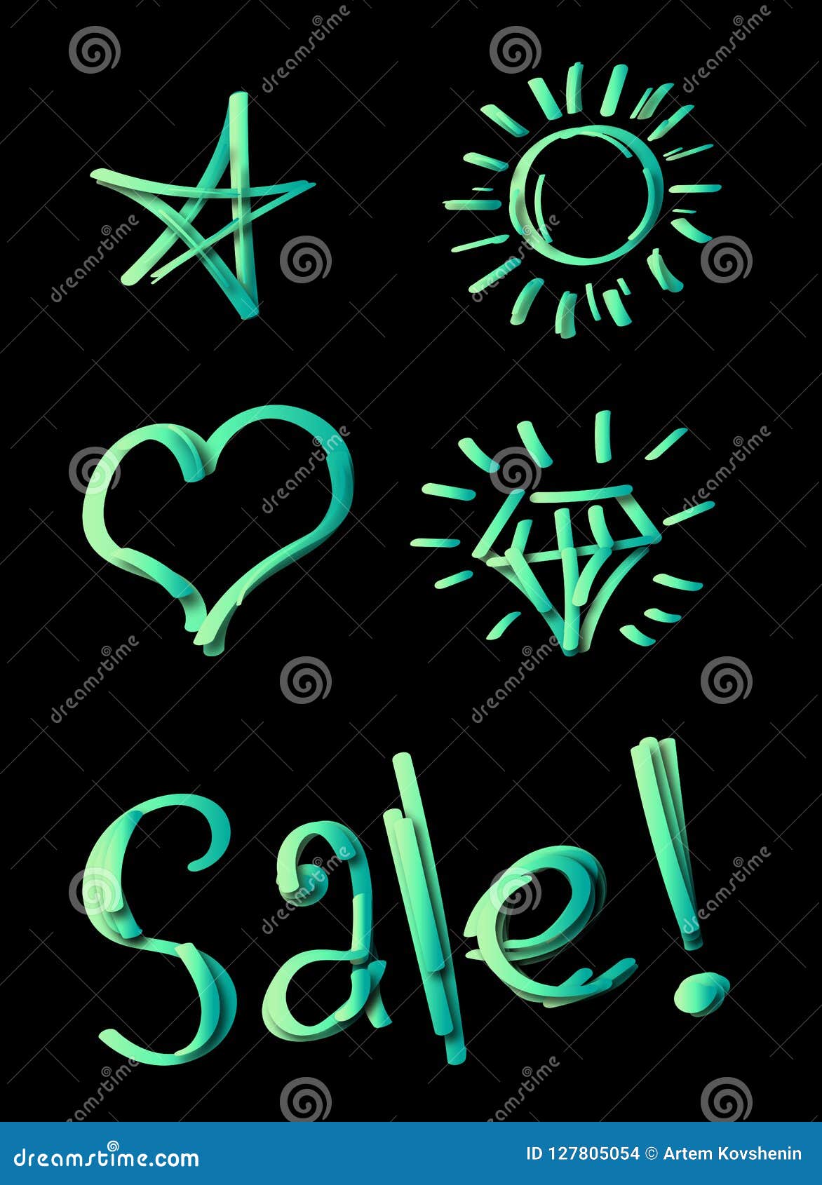 Fluorescent Neon Objects Isolated on Black Background Stock Vector ...