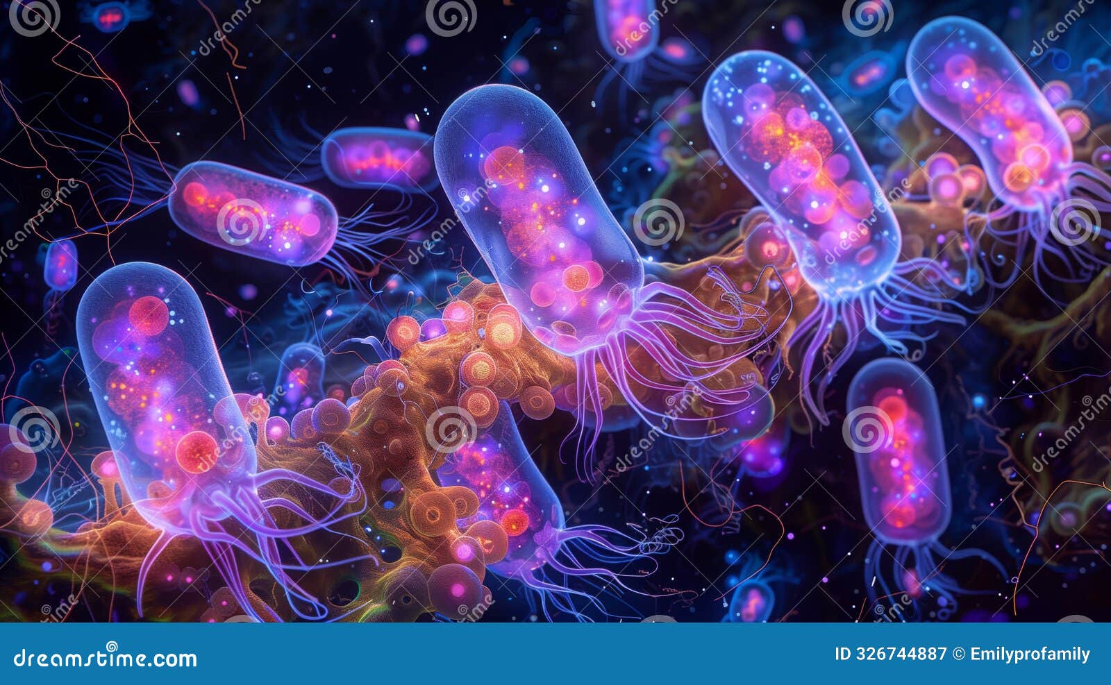 Fluorescently Labeled Bacteria Under a Microscope Stock Image - Image ...