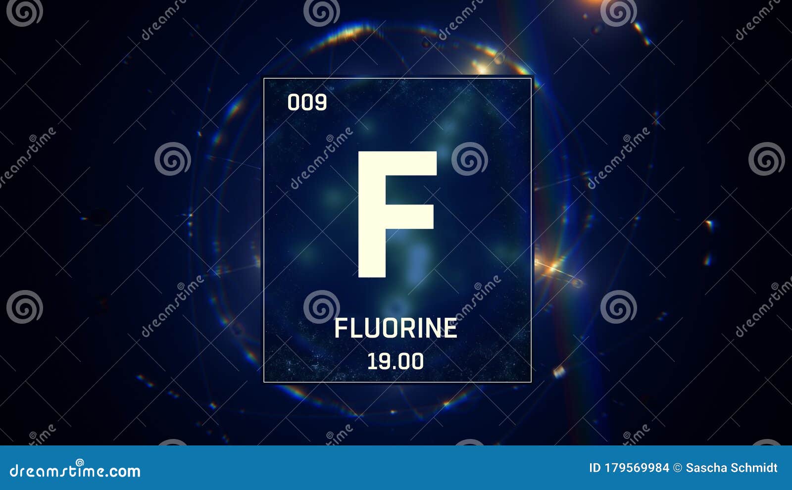 Fluorine As Element 9 of the Periodic Table 3D Animation on Blue ...