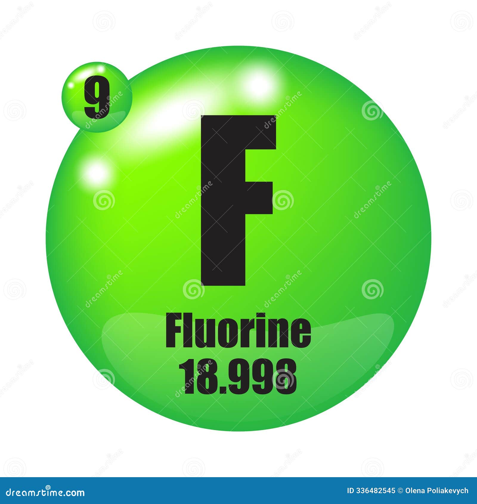 Fluorine Element Icon. Atomic Number 9. Atomic Mass 18.998. Green ...