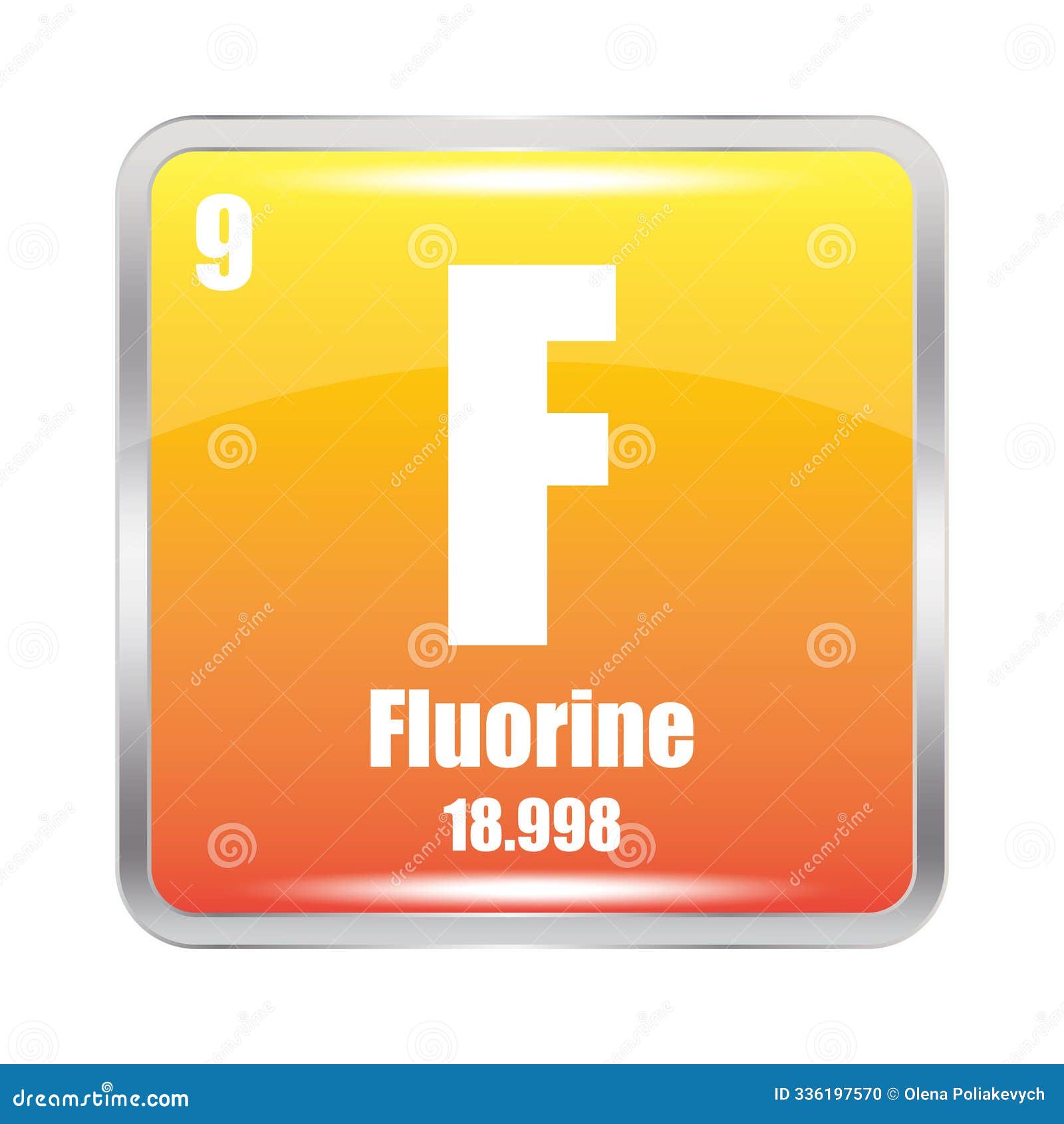 Fluorine Element Square. F Symbol. Atomic Number 9. Atomic Mass 18.998 ...
