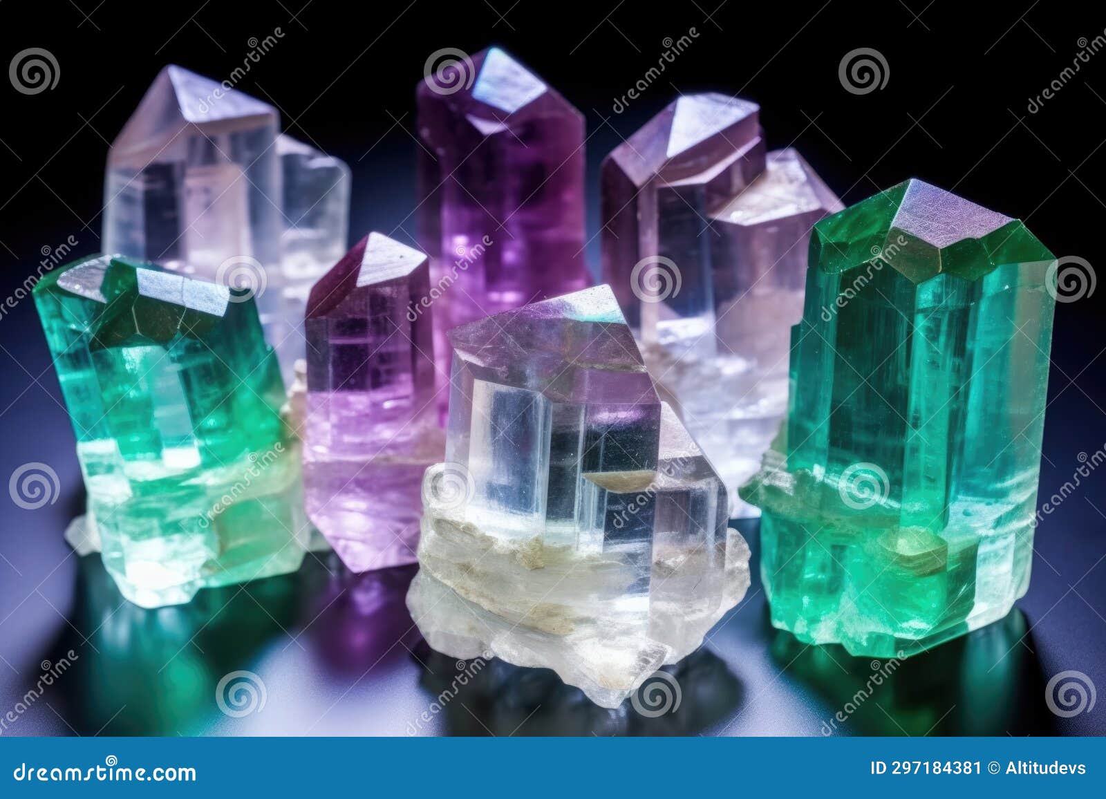 Fluorite Crystals Showing a Range of Colors Under Light Stock Image ...