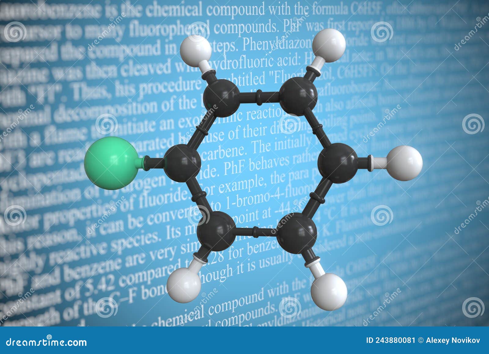Fluorobenzene Scientific Molecular Model, 3D Rendering Stock ...
