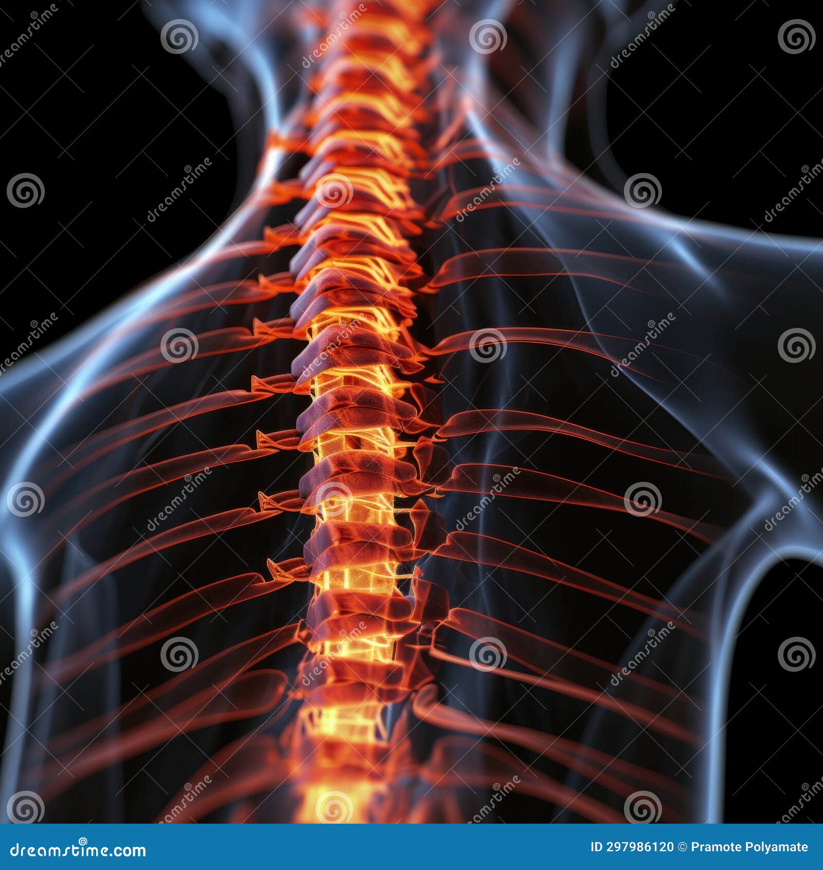 Fluorography of Human Spine Visualising Pain with Red and Orange ...