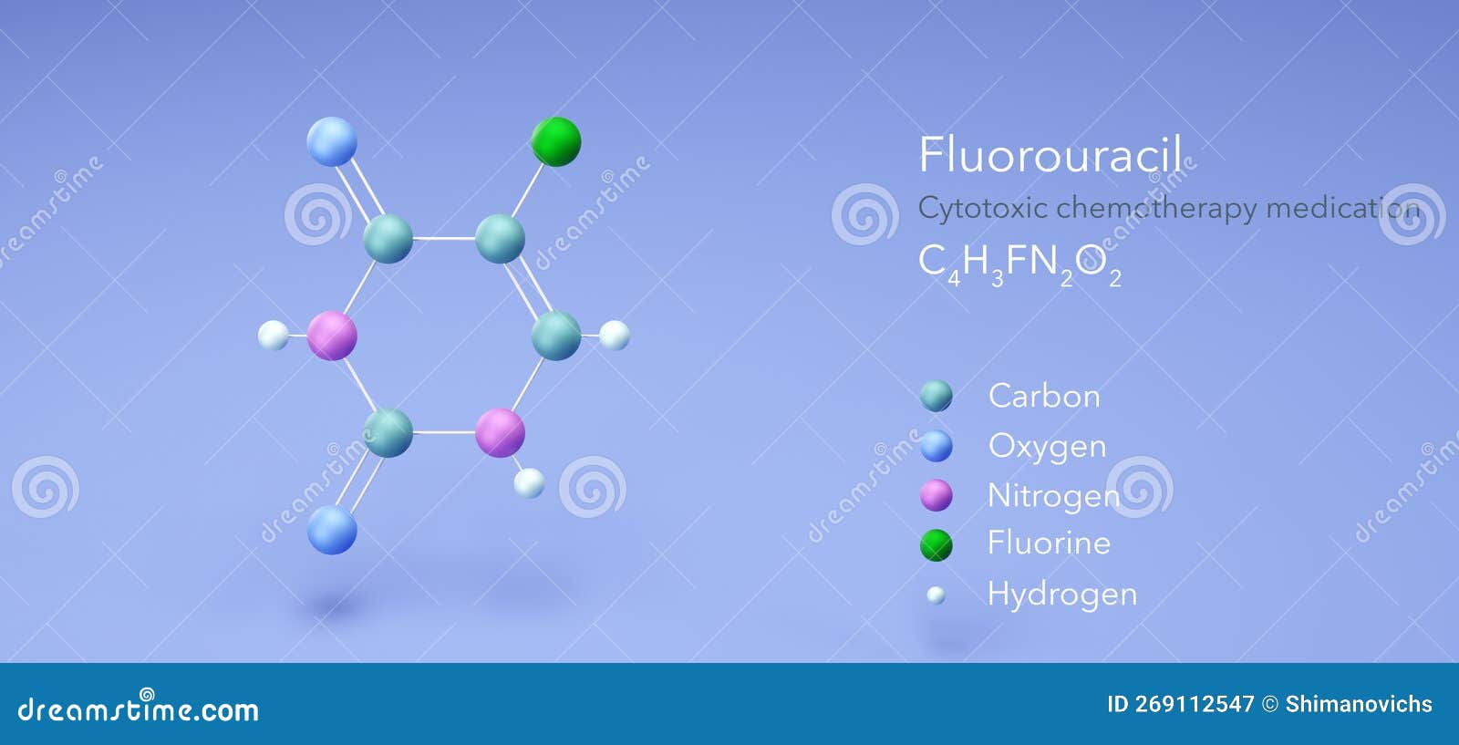 Fluorouracil Molecule, Molecular Structures, Adrucil Medication, 3d ...