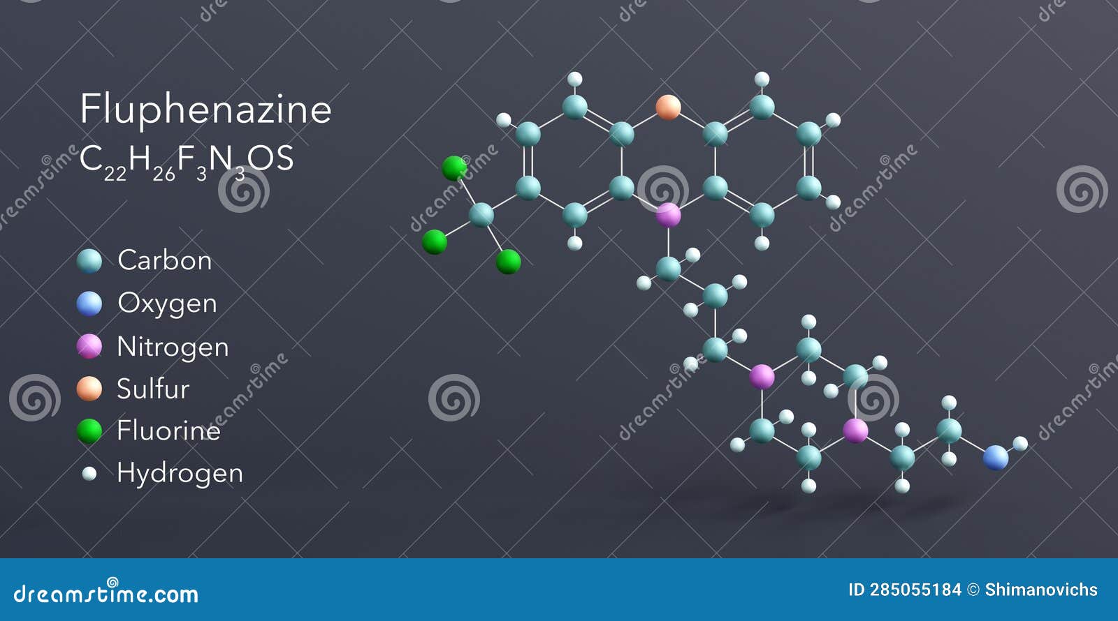 Fluphenazine Molecule 3d Rendering, Flat Molecular Structure with ...