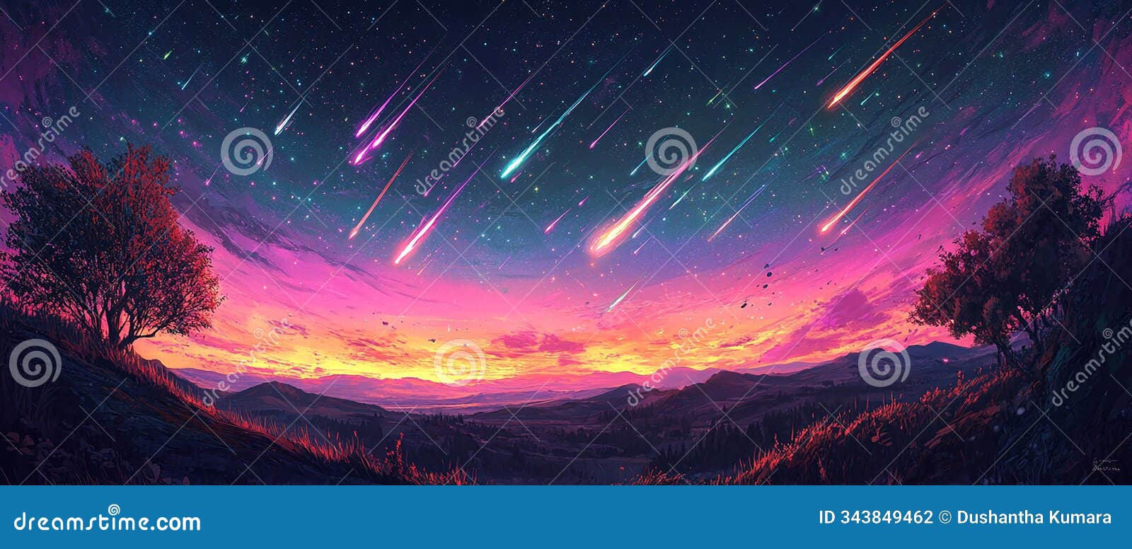 Flurry of Meteor Shower Design with Celestial Motion Stock Illustration ...
