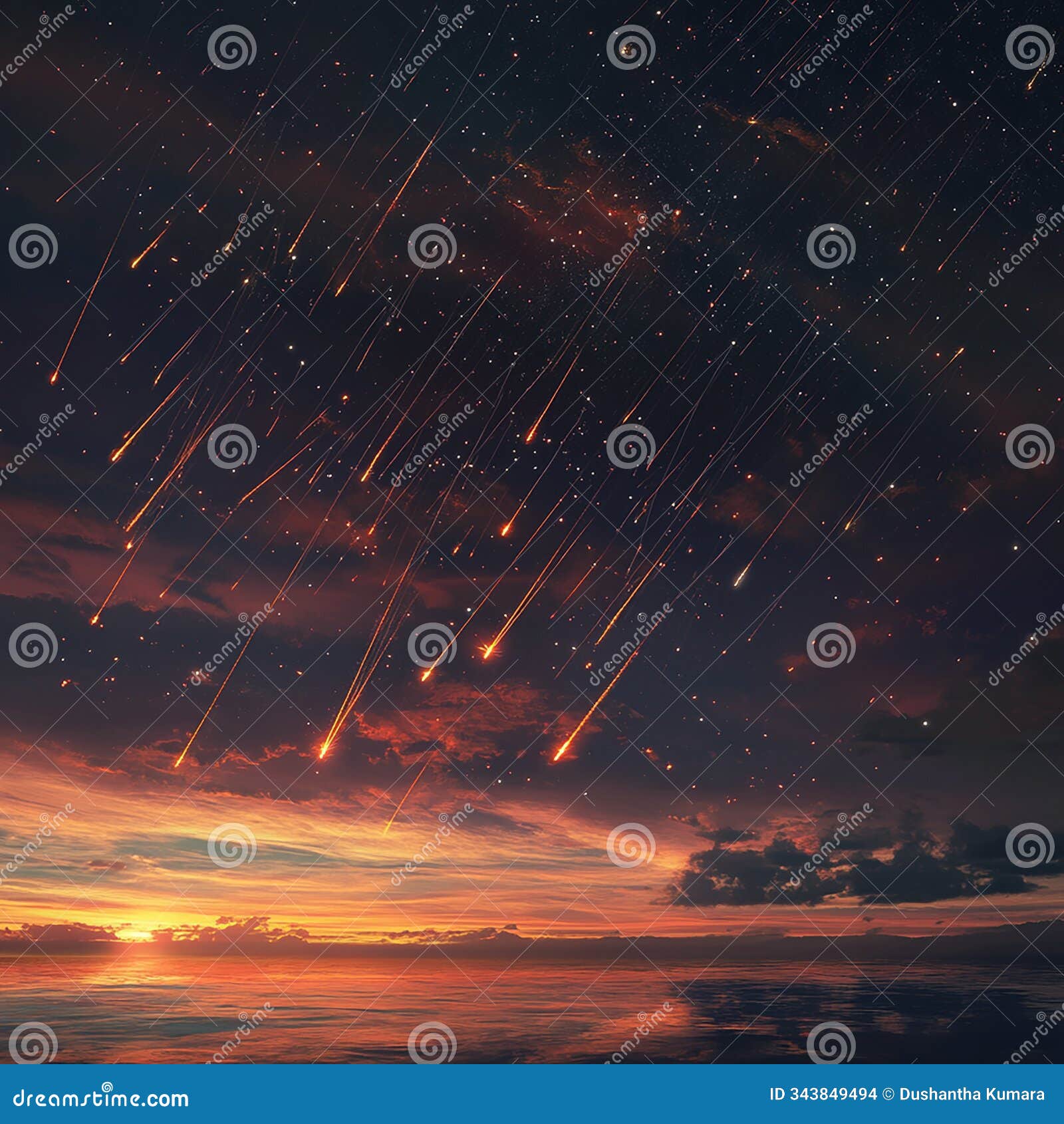 Flurry of Meteor Shower Design with Celestial Motion Stock Illustration ...