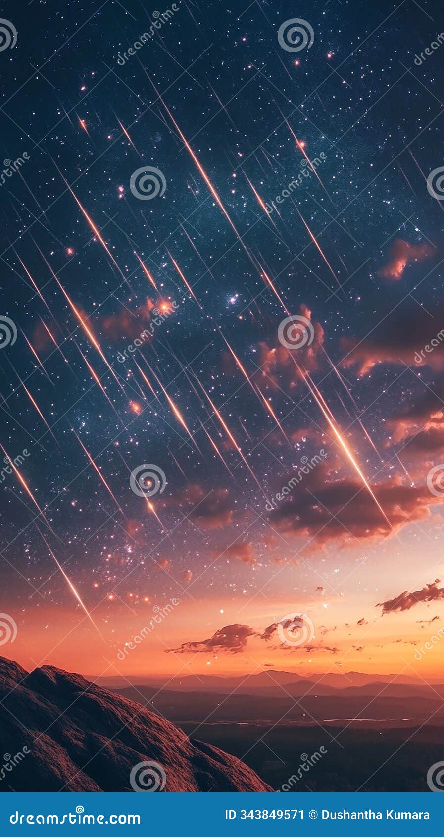 Flurry of Meteor Shower Design with Celestial Motion Stock Illustration ...