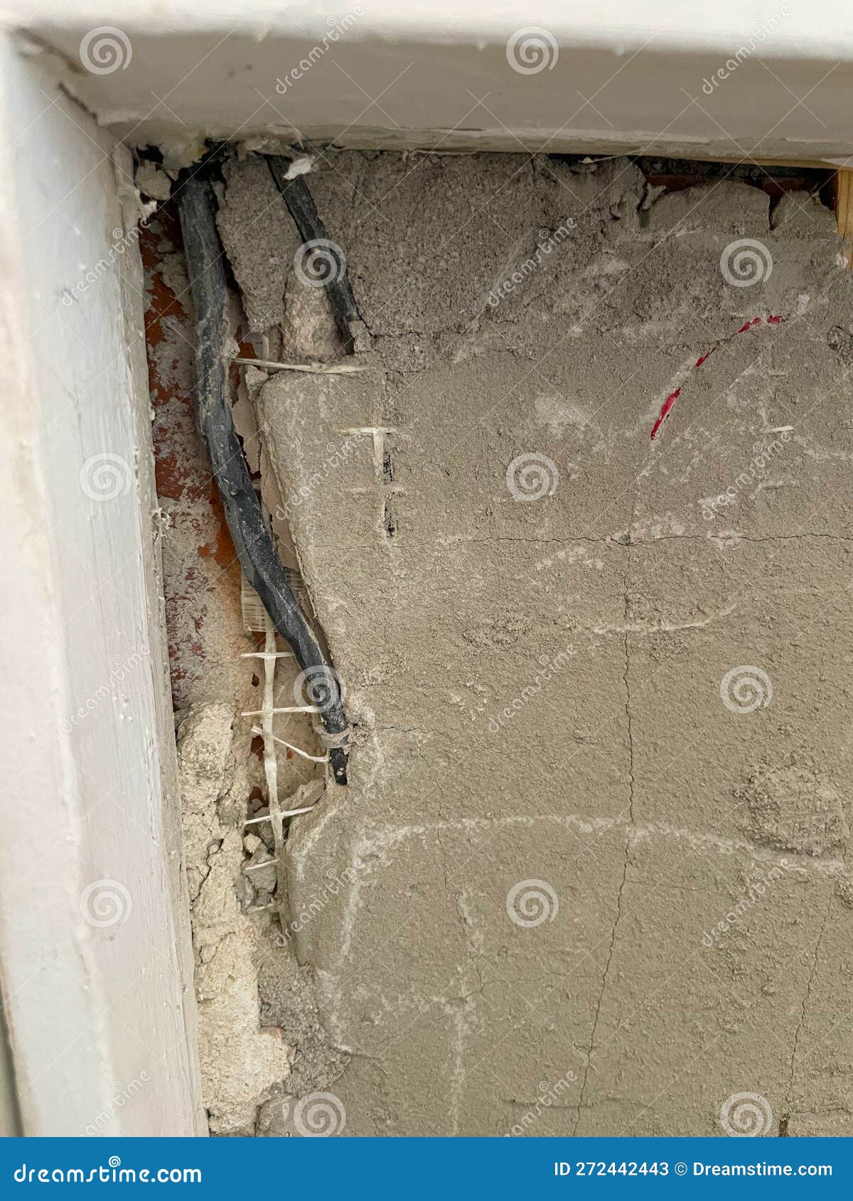 Flush-mounted Cables Lie Freely without Plaster. Stock Image - Image of ...