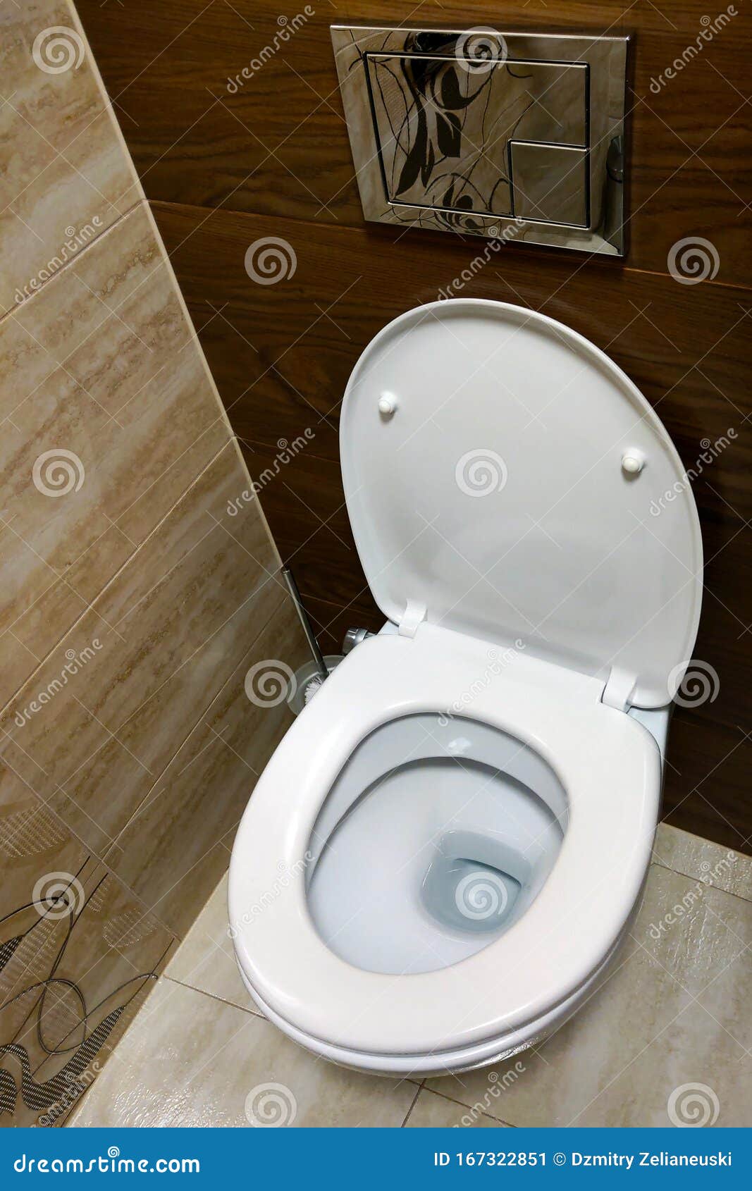 Flush Toilet with White Tiles in Background, Front View Stock Image ...