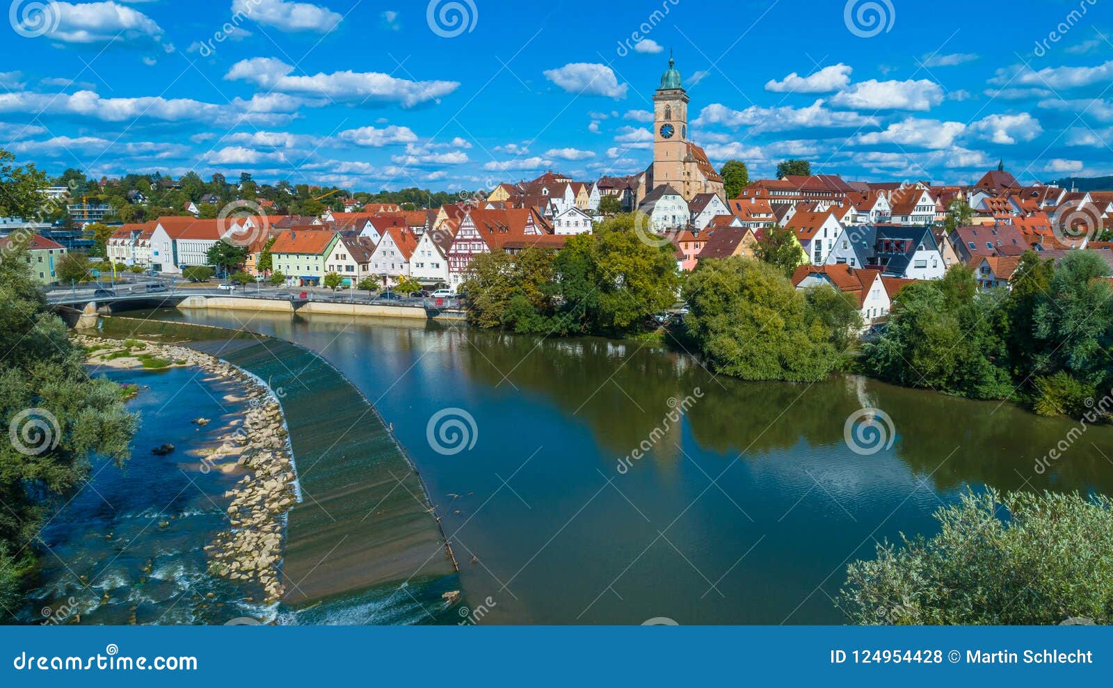 Fluss Neckar an Der Stadt Nuertingen Stockfoto - Bild von alter ...