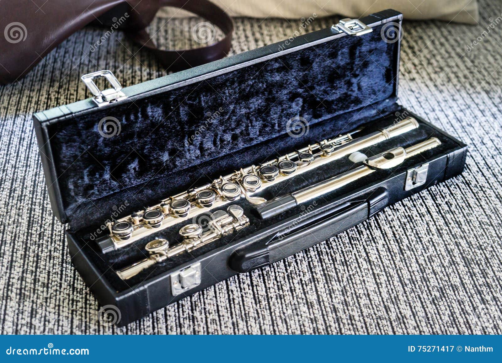 Flute in black box stock image. Image of hole, perform - 75271417